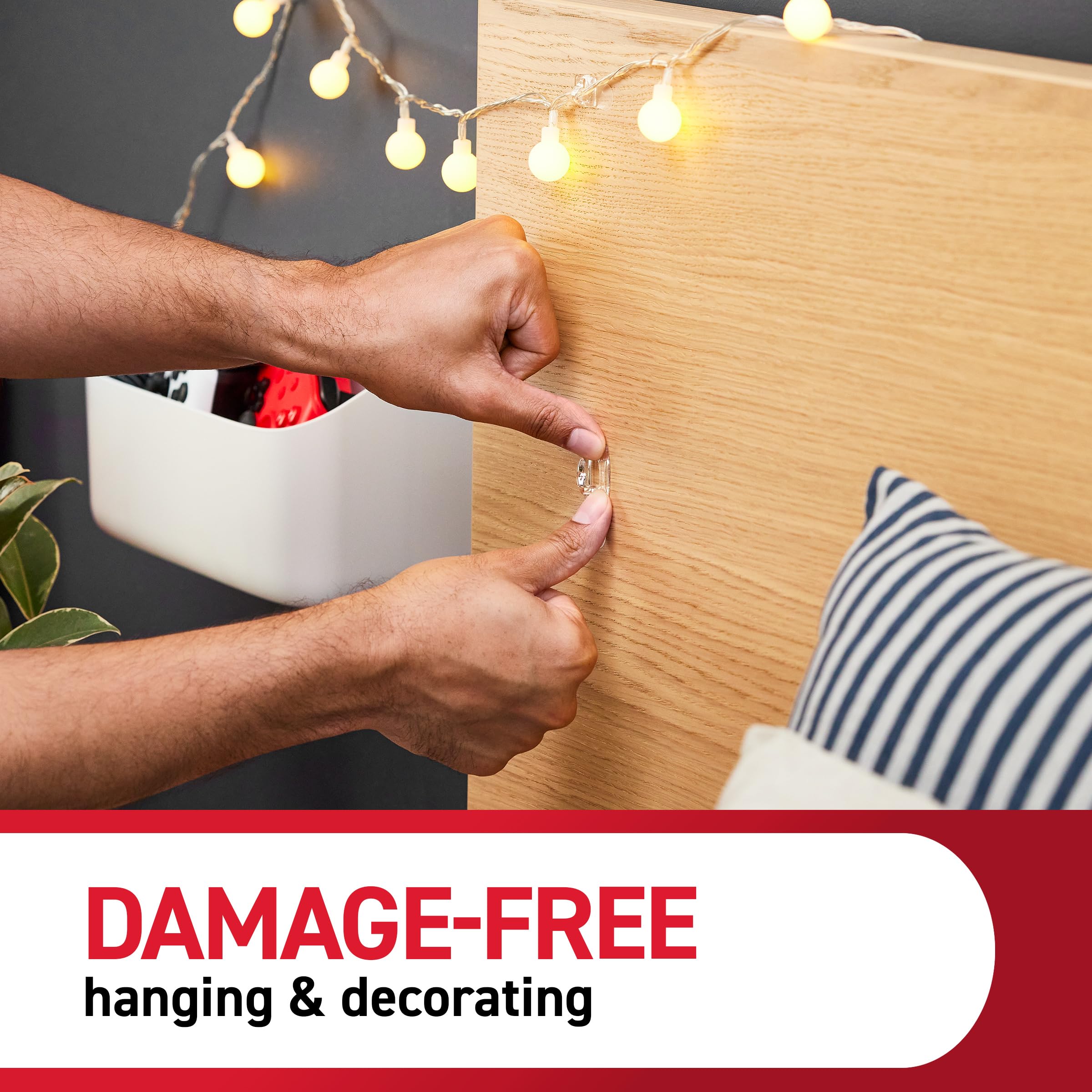 Command Indoor Mini Light Clips, Damage Free Hanging Light Clips with Adhesive Strips, No Tools Mini Wall Clips for Hanging Lights and Cables, 45 Clear Clips and 54 Command Strips