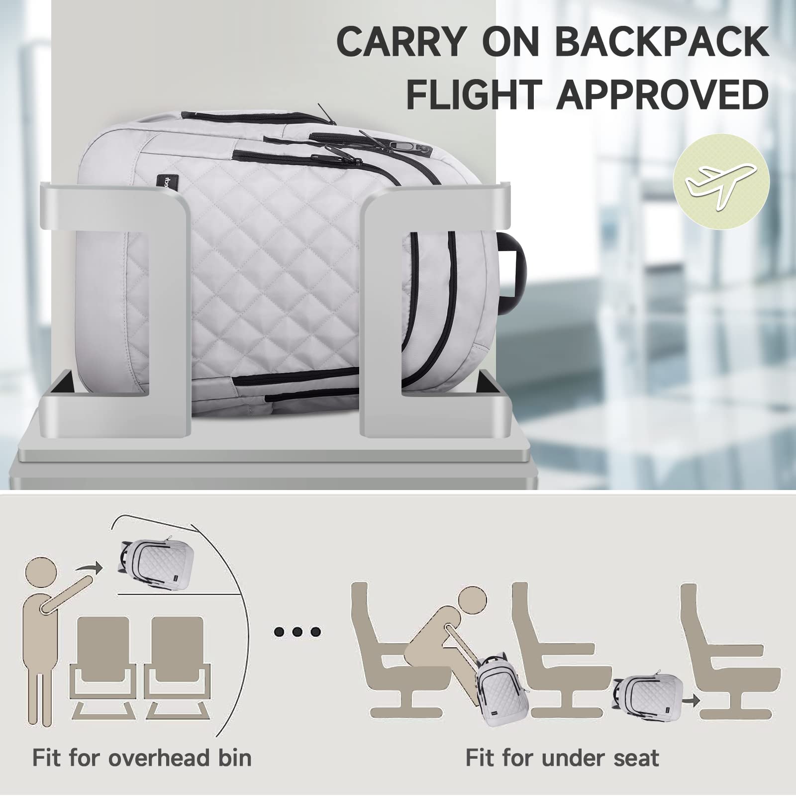 Travel Backpack for Men Women, 40L Carry On Backpack Flight Approved, TSA Suitcase Luggage Backpack for Weekender Business Trips, College School Bag for 15.6 17in Laptop, Grey