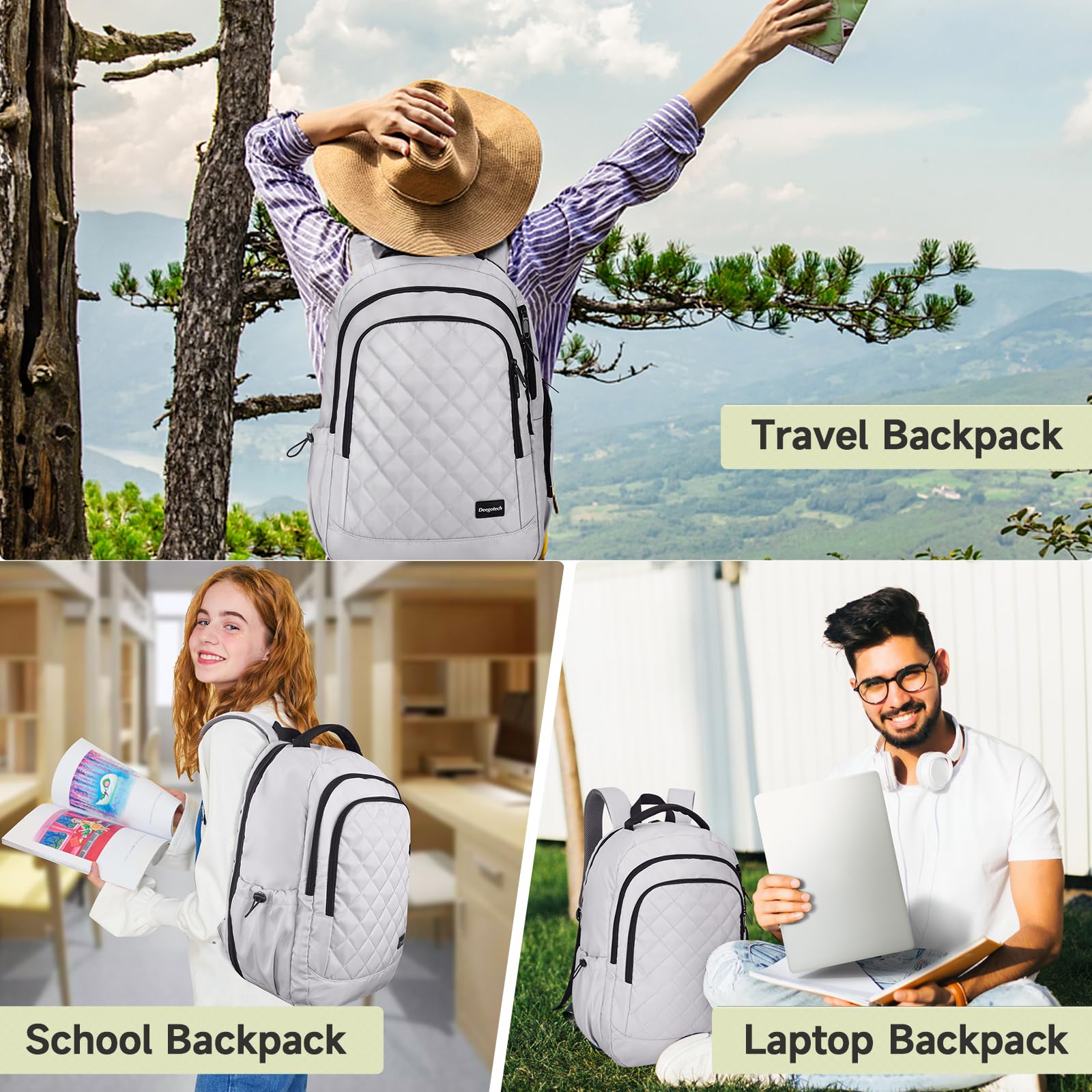 Travel Backpack for Men Women, 40L Carry On Backpack Flight Approved, TSA Suitcase Luggage Backpack for Weekender Business Trips, College School Bag for 15.6 17in Laptop, Grey