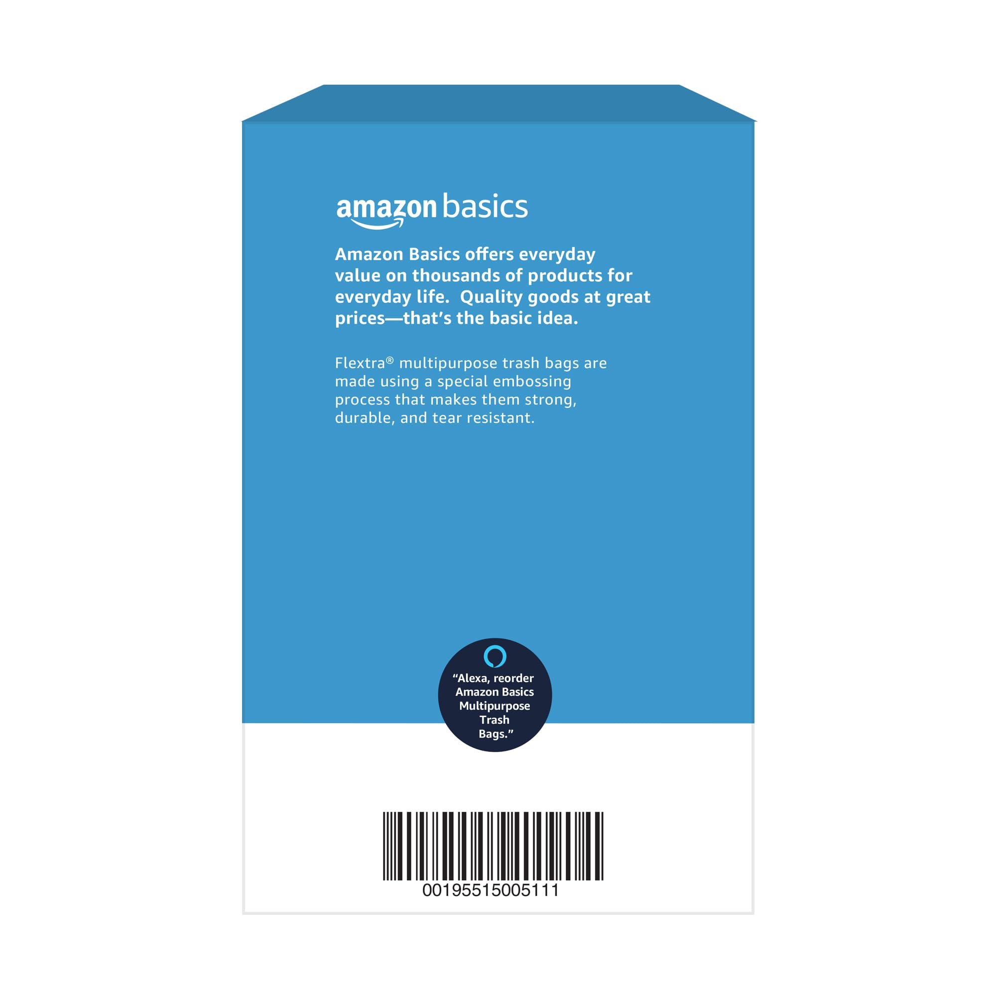 Amazon Basics Flextra Multipurpose Drawstring Trash Bags, 30 Gallon, 50 Count