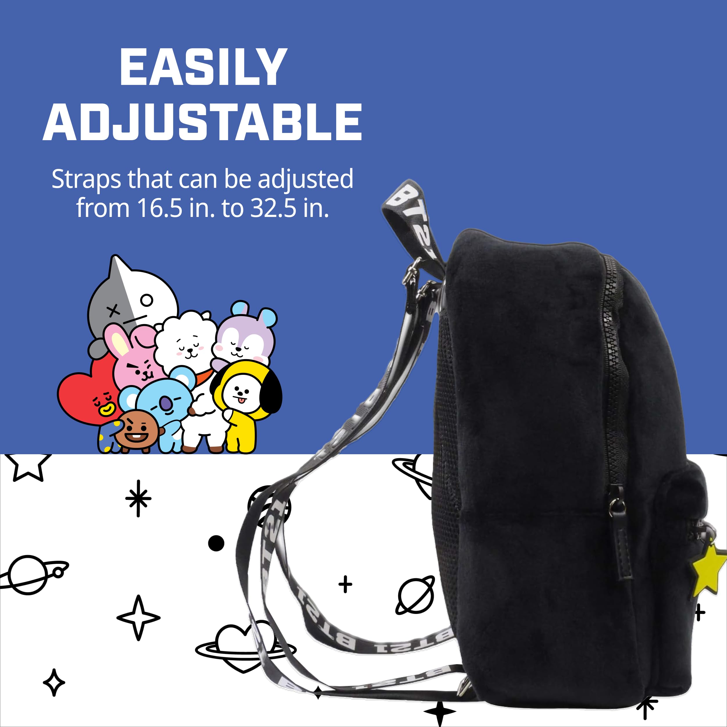 Concept One BT21 LINE FRIENDS Backpack, Plush Mini School Bag, Black, One Size