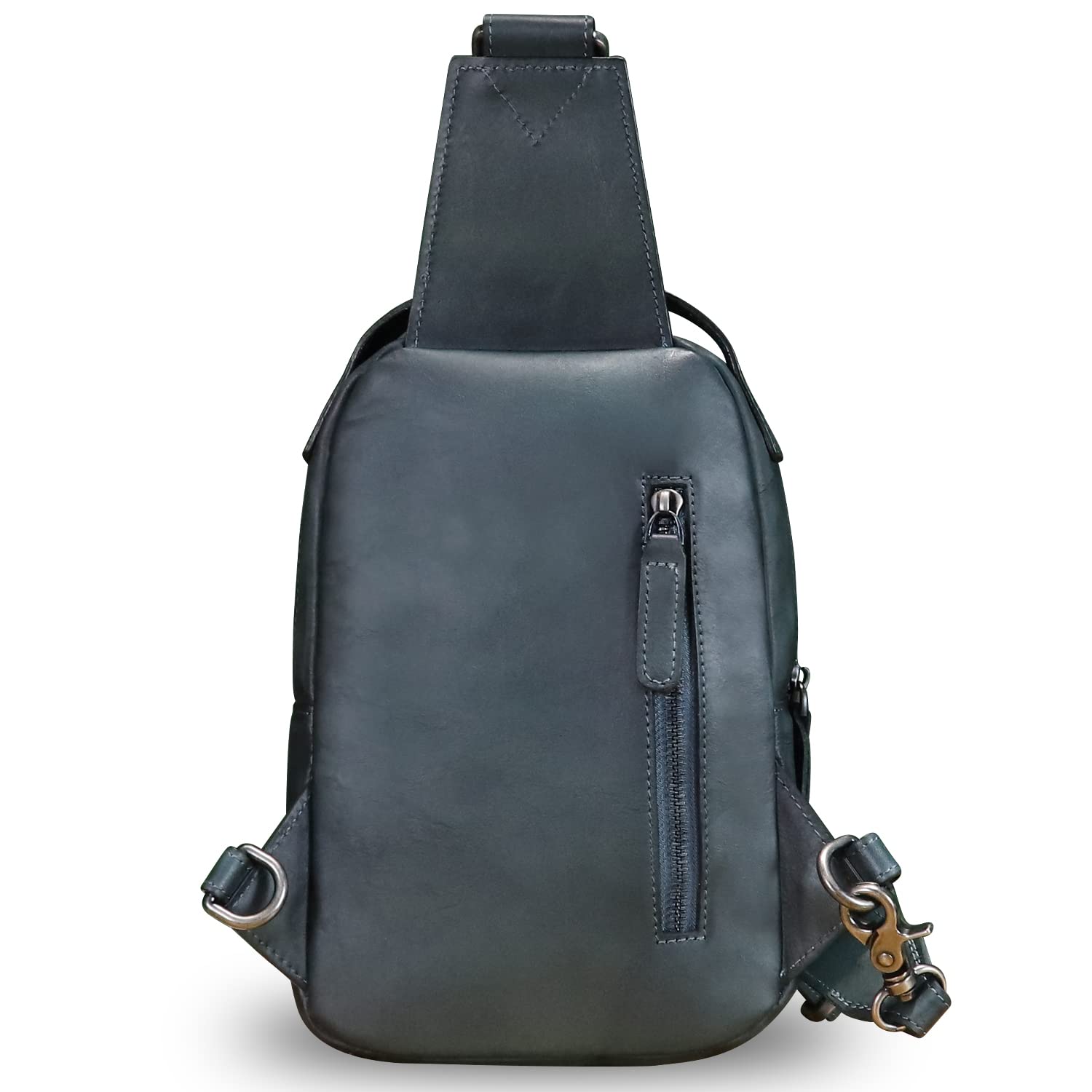 Genuine Leather Sling Bag Crossbody Purse Retro Handmade Hiking Daypack Motorcycle Shoulder Backpack Vintage Chest Bag (NavyBlue)