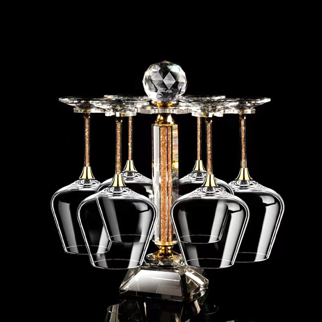 Elegant Desktop Crystal Glass Stemware Rack/Rotate 8 Wine Glass Storage Holder Stand Air Drying Rack (Gold)
