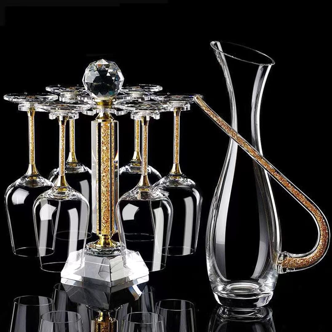 Elegant Desktop Crystal Glass Stemware Rack/Rotate 8 Wine Glass Storage Holder Stand Air Drying Rack (Gold)