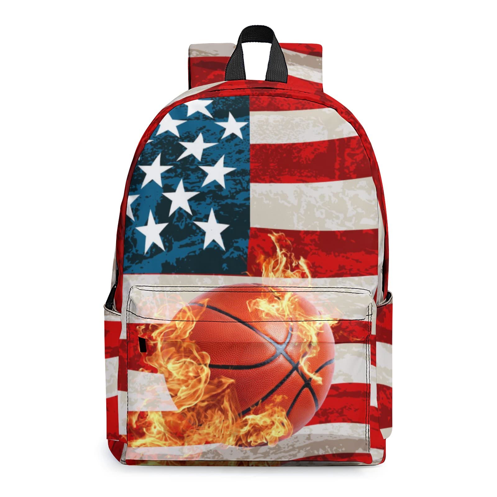 American Flag Basketball School Backpack for Teens Boys Girls Students, 17 Inch Lightweight Middle School Bookbags, Casual Daypack with 15 Inch Laptop Compartment for College, Office or Travel, Red