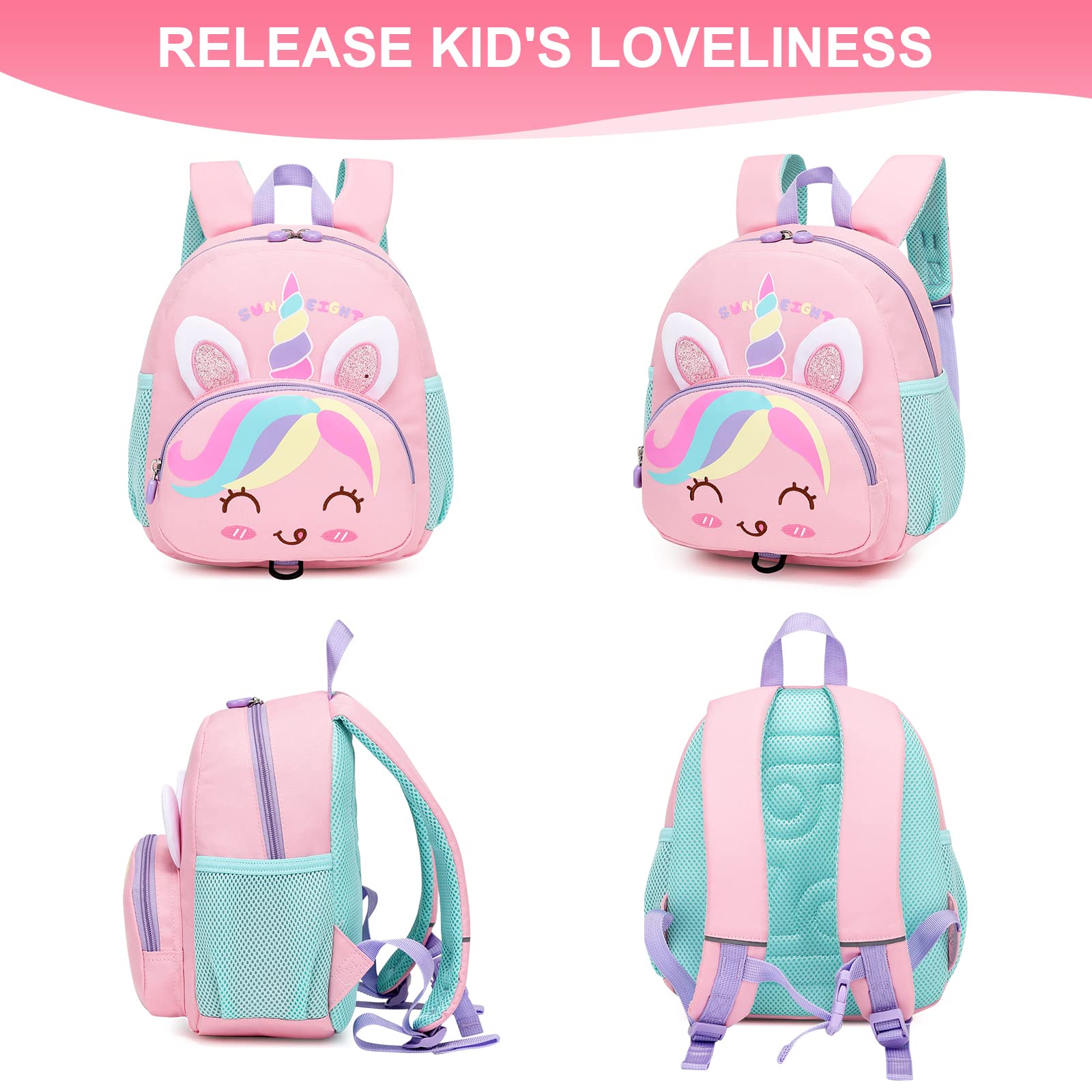 Mini Toddler Backpack for Girls Kids Backpack for Perschool with Toddler Harness Leashes 3D Cartoon Unicorn Kindergarten Schoolbag for Little Girl Boy Ages 12M+