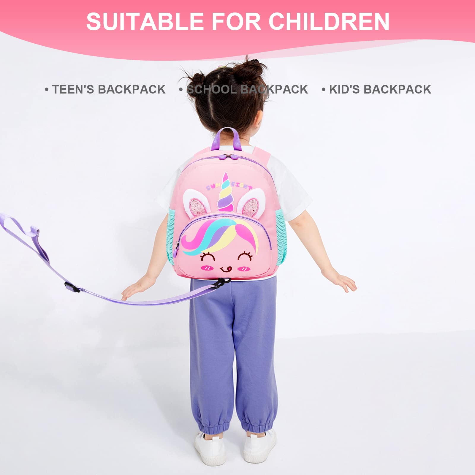 Mini Toddler Backpack for Girls Kids Backpack for Perschool with Toddler Harness Leashes 3D Cartoon Unicorn Kindergarten Schoolbag for Little Girl Boy Ages 12M+