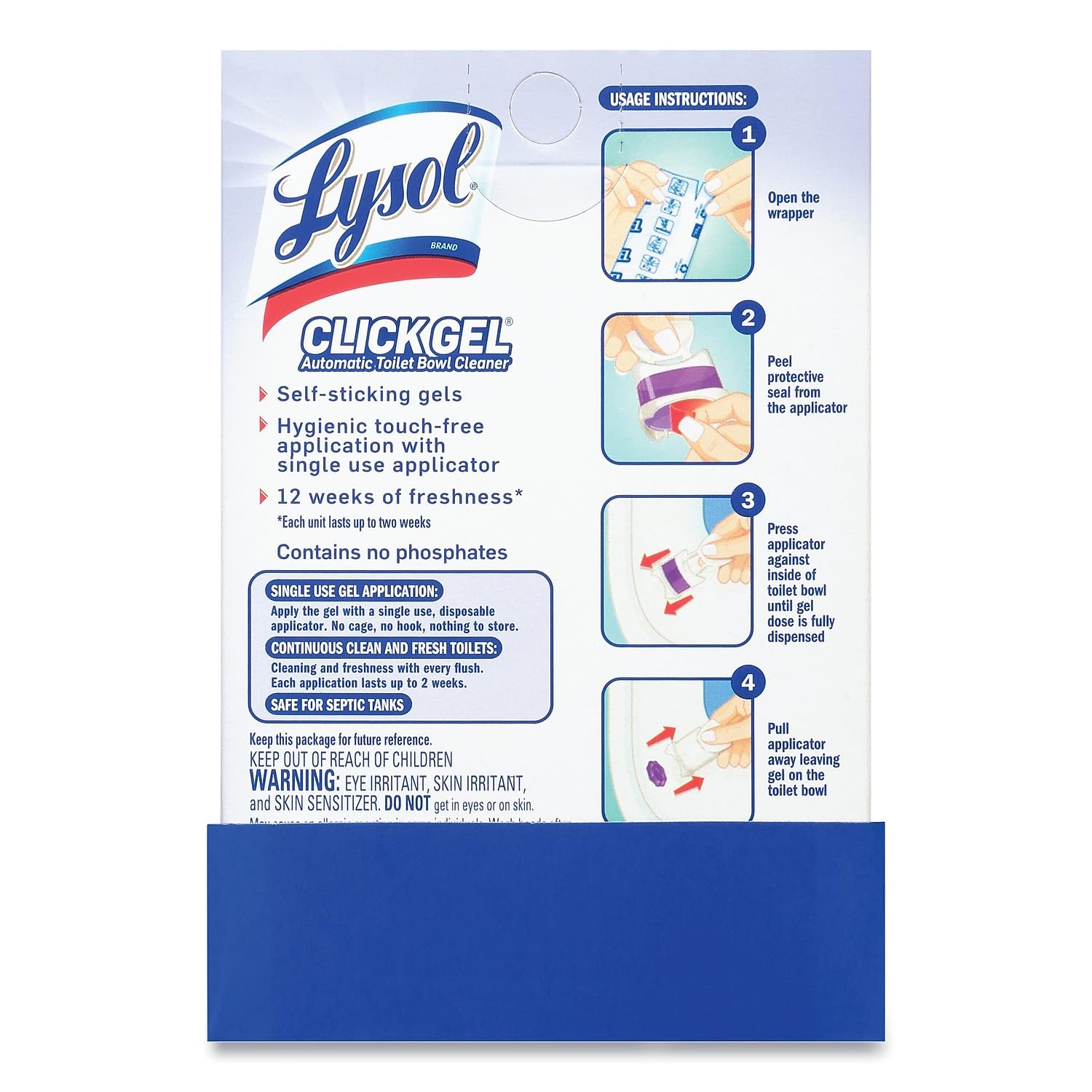 Lysol Click Gel Automatic Toilet Bowl Cleaner, Gel Toilet Bowl Cleaner, For Cleaning and Refreshing, Lavender Fields, 6 Applicators