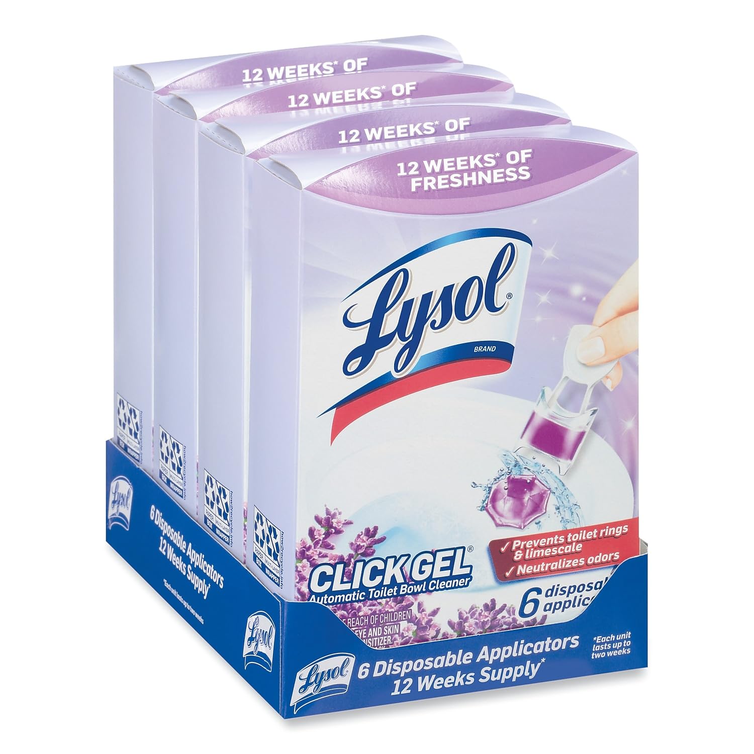 Lysol Click Gel Automatic Toilet Bowl Cleaner, Gel Toilet Bowl Cleaner, For Cleaning and Refreshing, Lavender Fields, 6 Applicators