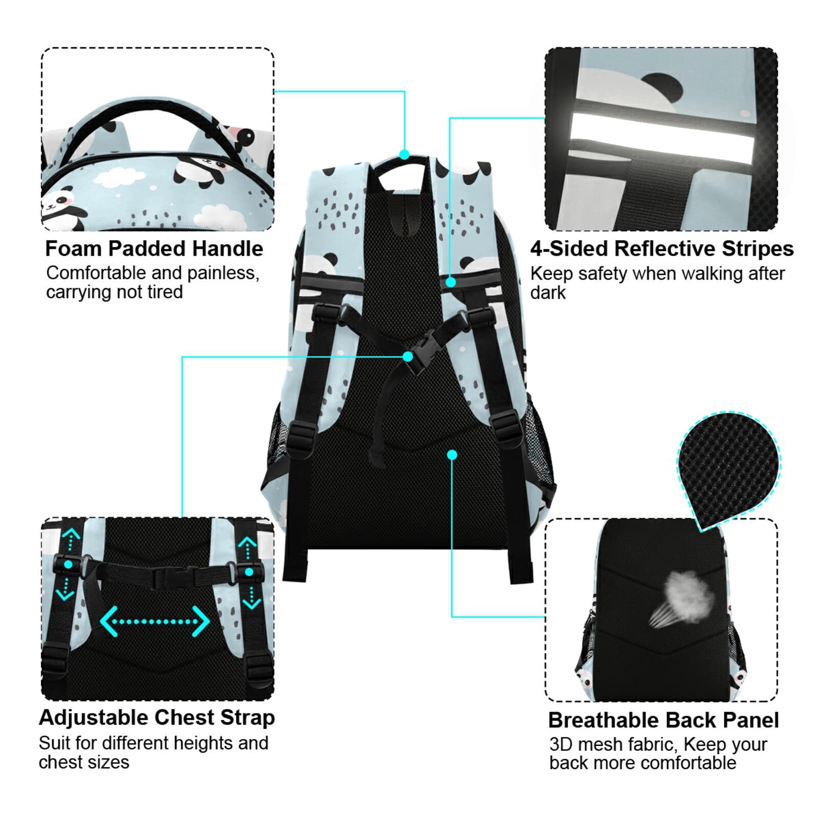 Panda Blue Backpack for Boys Girls Schoolbag Laptop Book Bags for School Students Casual Daypack Rucksack for Teens Travel