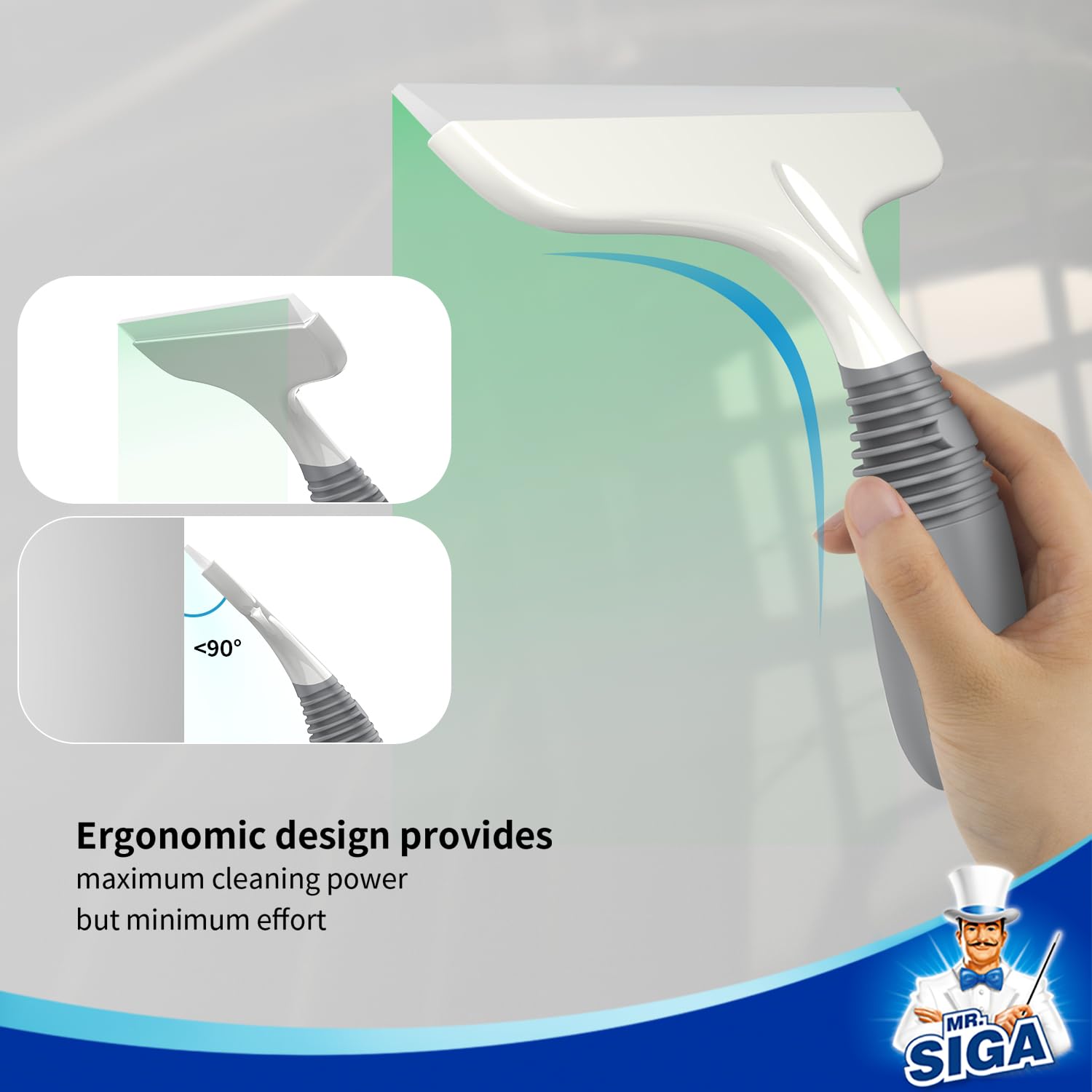 MR.SIGA Multi-Purpose Silicon Squeegee for Window, Glass, Shower Door, Car Windshield, Heavy Duty Window Scrubber, Includes Suction Hook, 10 inch, White & Grey, 1 Pack