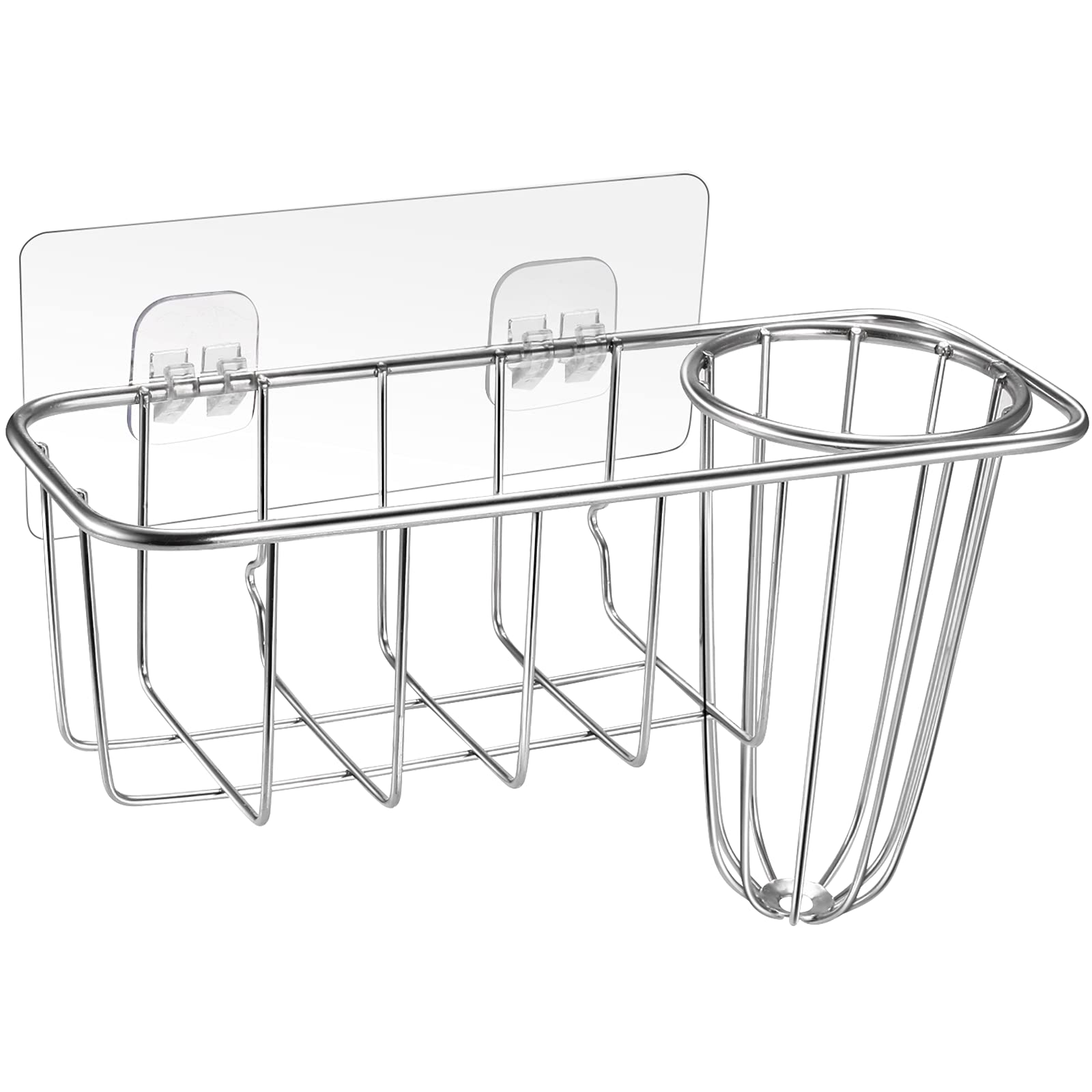 Sponge Holder Sink Caddy, BOJODPIE 2-in-1 Dish Brush Holder & Sponge Holder, Stainless Steel Kitchen Sink Organizer, Adhesive Installation No Drilling