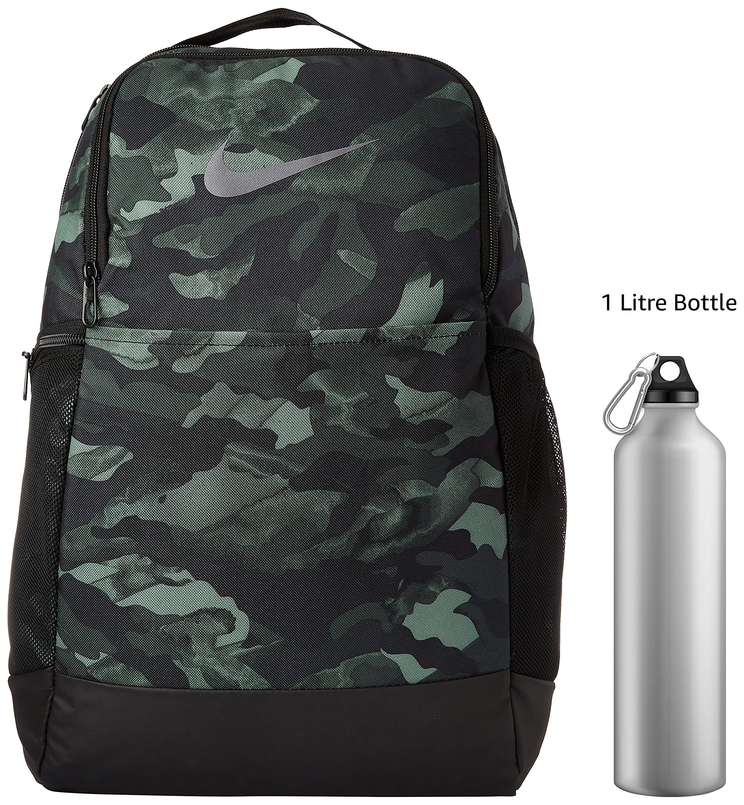 Nike Brasilia 9.0 All Over Print Medium Backpack, BA6334-077 (Light Solar Flare Heather/Black/Metallic Cool Grey)