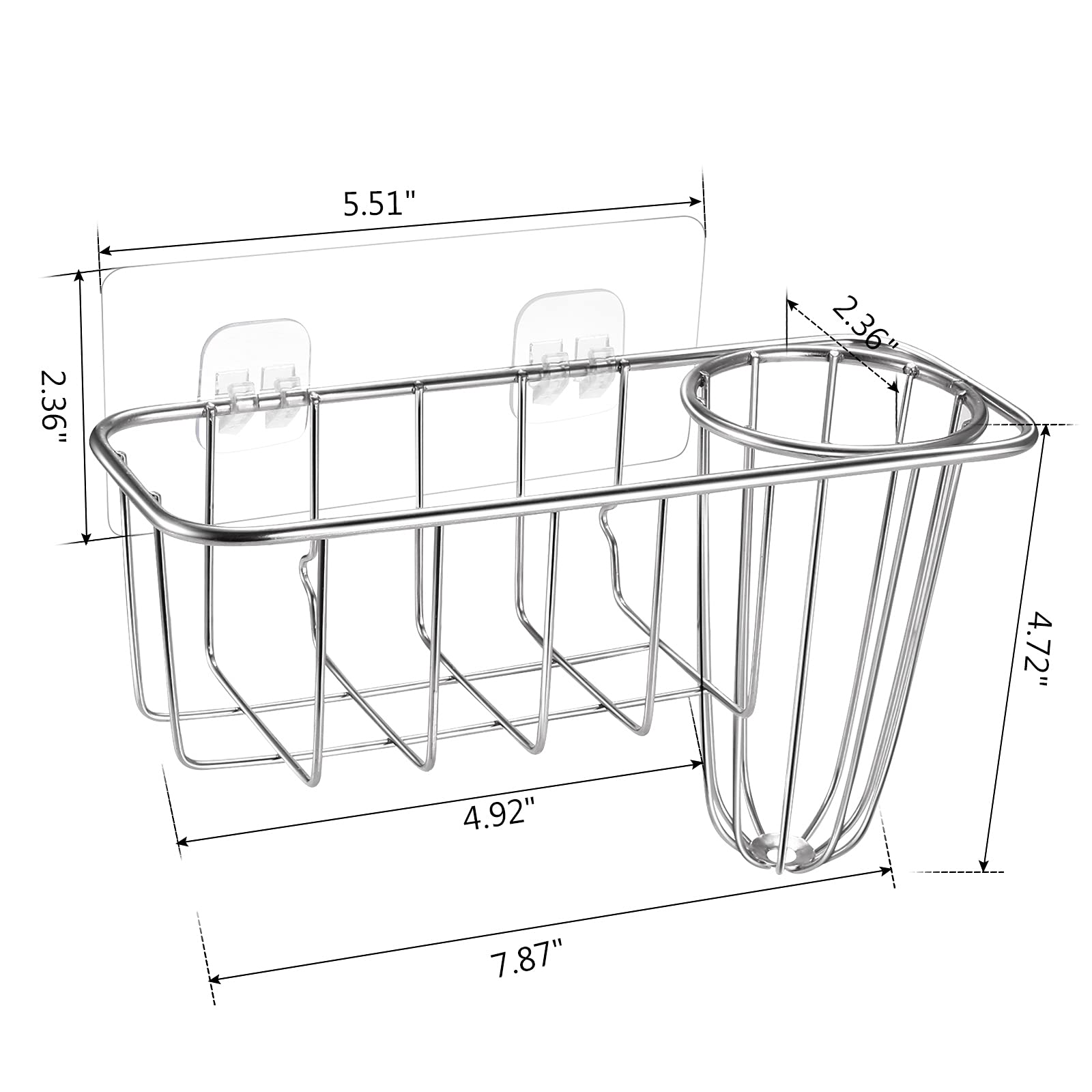 Sponge Holder Sink Caddy, BOJODPIE 2-in-1 Dish Brush Holder & Sponge Holder, Stainless Steel Kitchen Sink Organizer, Adhesive Installation No Drilling
