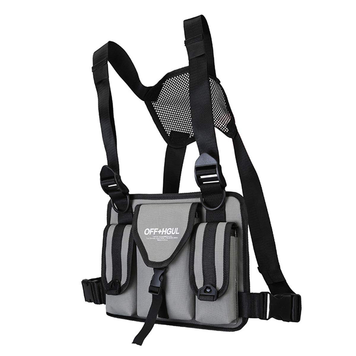 mosstyus Chest Front Bag Reflective Vest Radio Harness Adjustable Chest Rig Bag Pocket Pack Holster for Two Way Radio