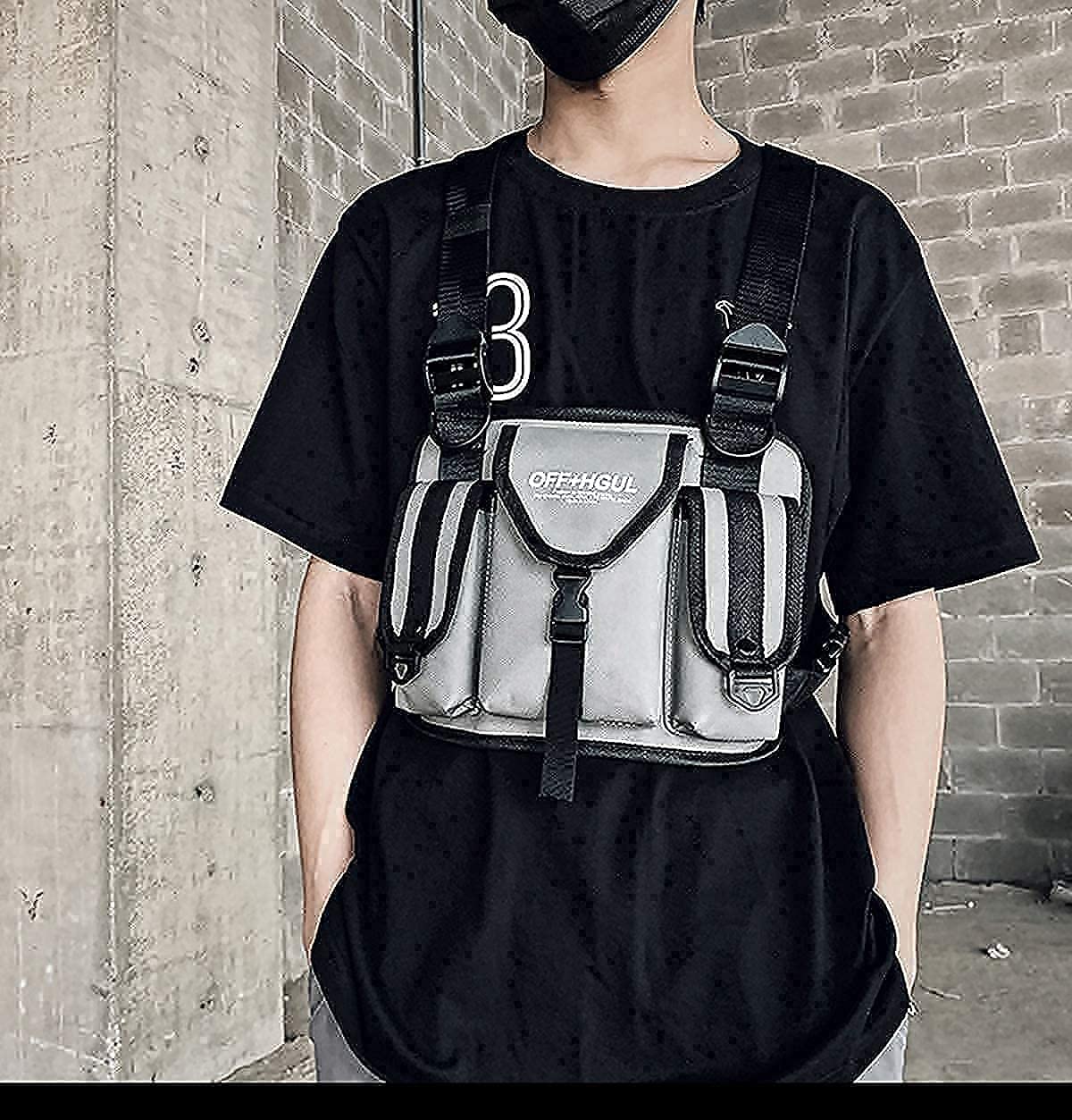 mosstyus Chest Front Bag Reflective Vest Radio Harness Adjustable Chest Rig Bag Pocket Pack Holster for Two Way Radio