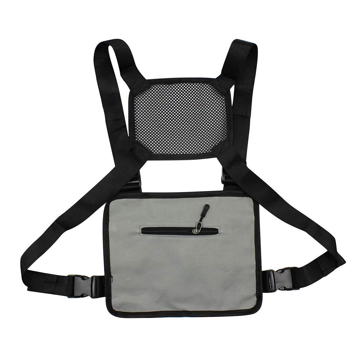mosstyus Chest Front Bag Reflective Vest Radio Harness Adjustable Chest Rig Bag Pocket Pack Holster for Two Way Radio