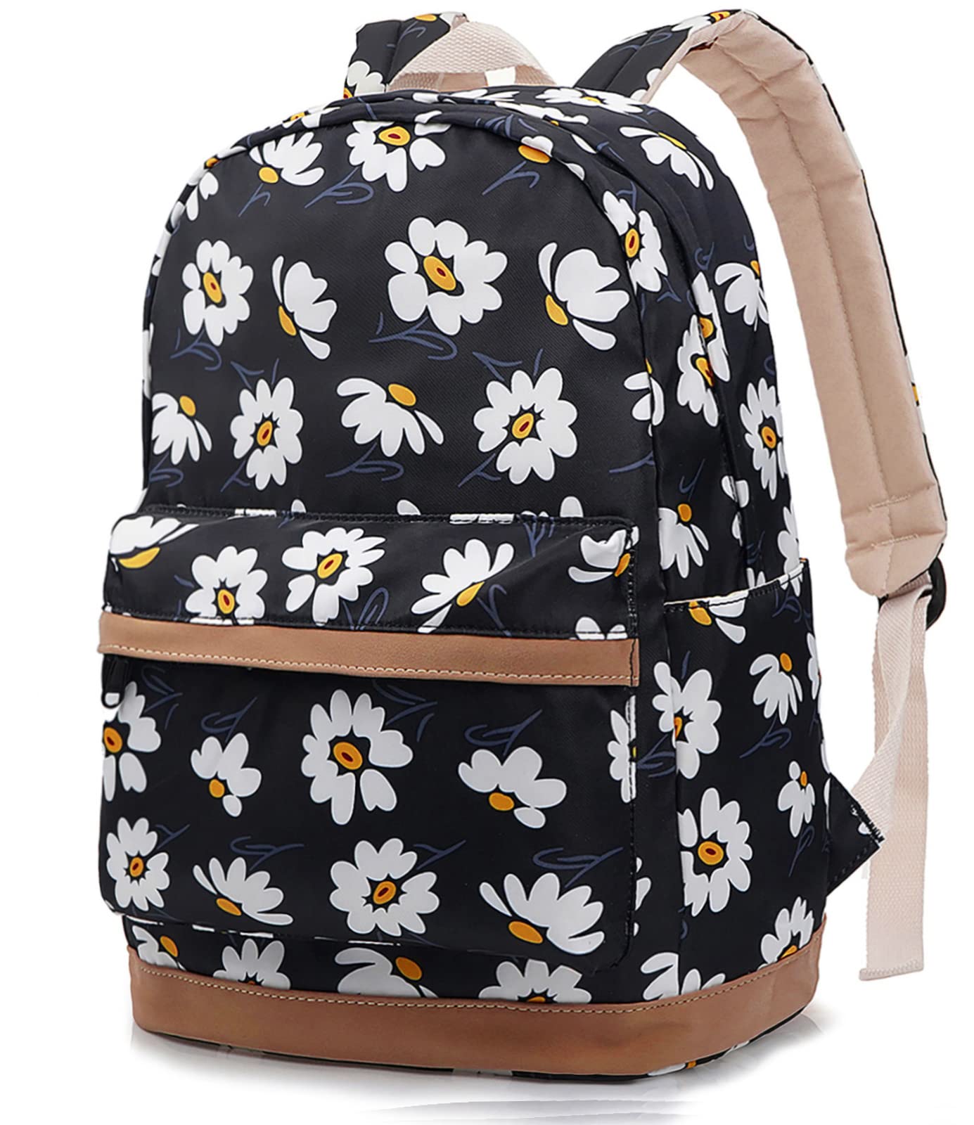 Xinveen Floral Laptop Backpack Rose School Bag Bookbags Lightweight Water Resistant Backpack for Womens Travel Black