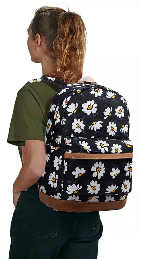 Xinveen Floral Laptop Backpack Rose School Bag Bookbags Lightweight Water Resistant Backpack for Womens Travel Black