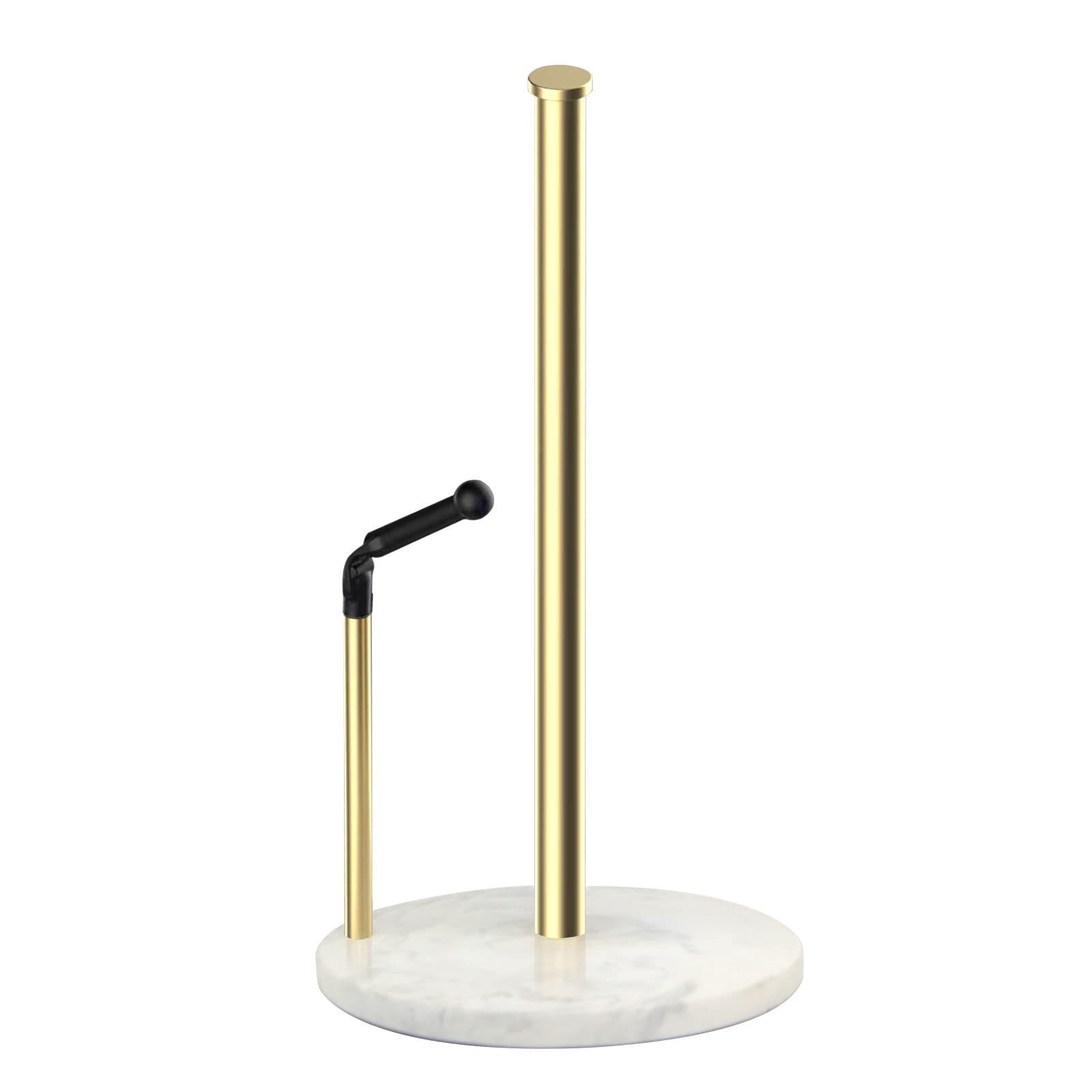 Gold Paper Towel Holder Countertop with Heavy Marble Base,Tension Arm Standing Paper Towel Rack for Easy One-Handed Operation,Rusts-Proof Sturdy,Fits in Kitchen or for Bathroom