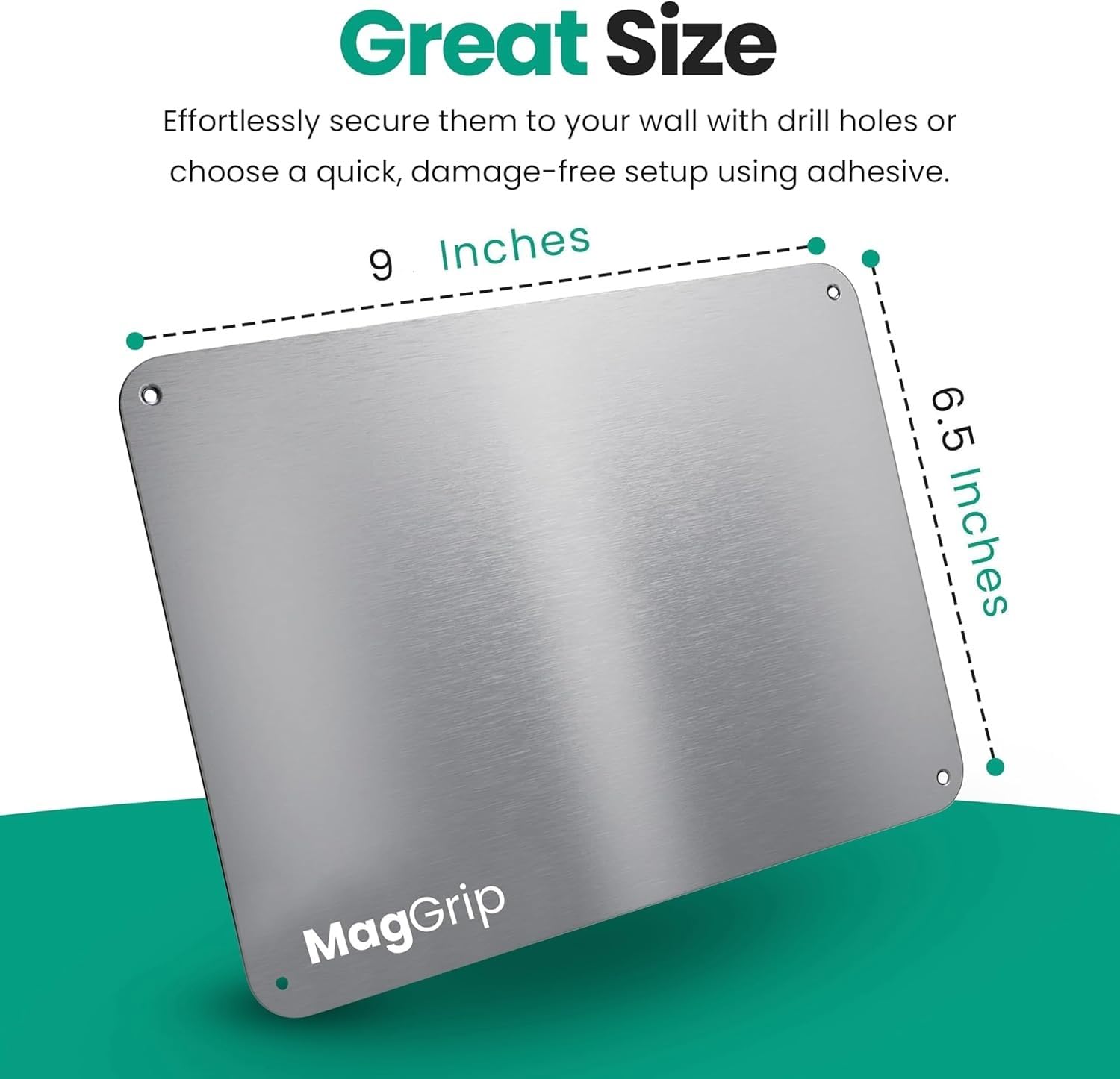 MagGrip GripPlate Stainless Steel Plate Spice Jar Grips | Easily attach over 6 Large 6.5 x 9 Inches | Any Space, Any Place not Included