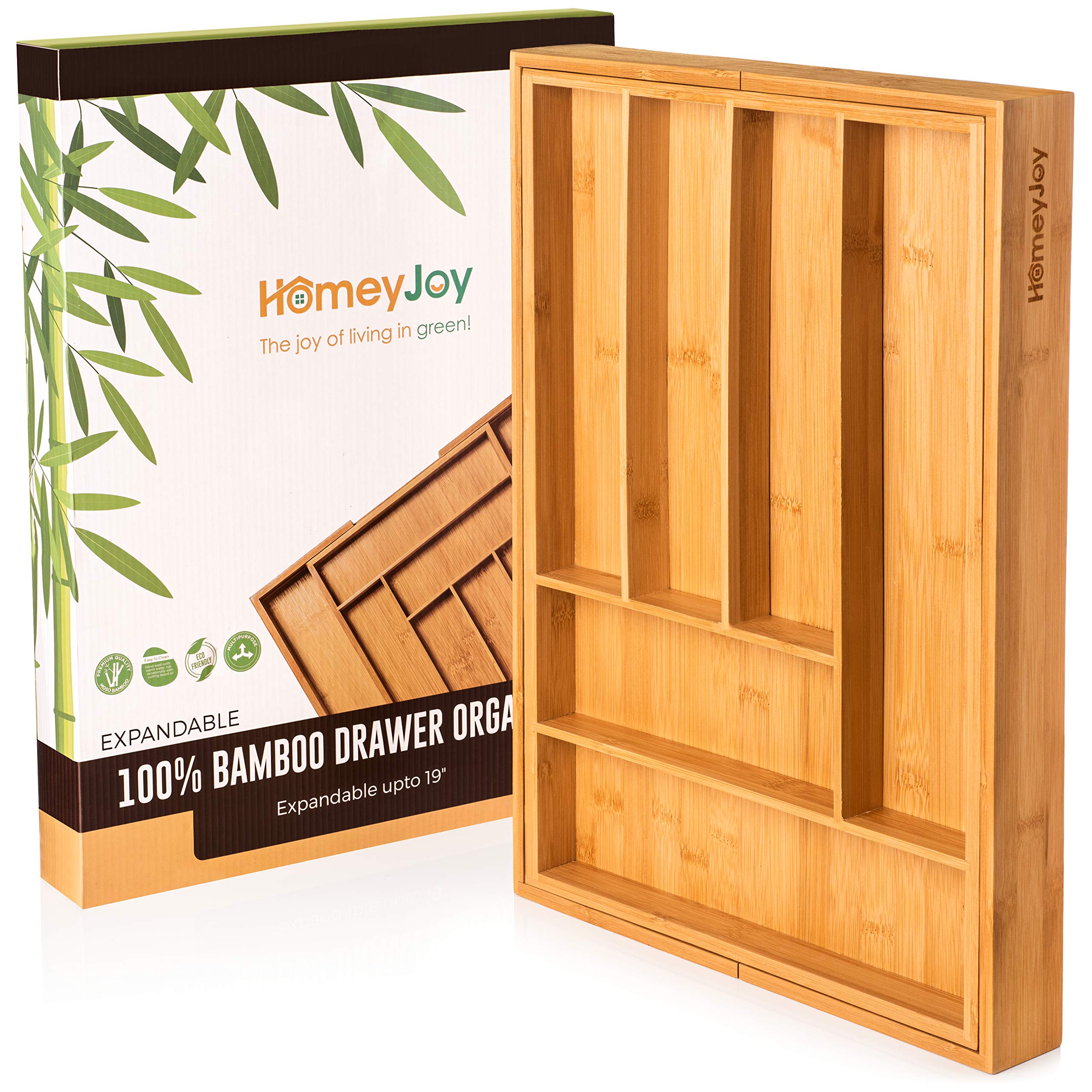 Bamboo Silverware Drawer Organizer - Expandable 100% Bamboo Cutlery Kitchen Drawer Organizer – Premium Wooden Utensil/Cutlery Tray for Kitchen Flatware Set– Eco-Friendly Silverware Organizer