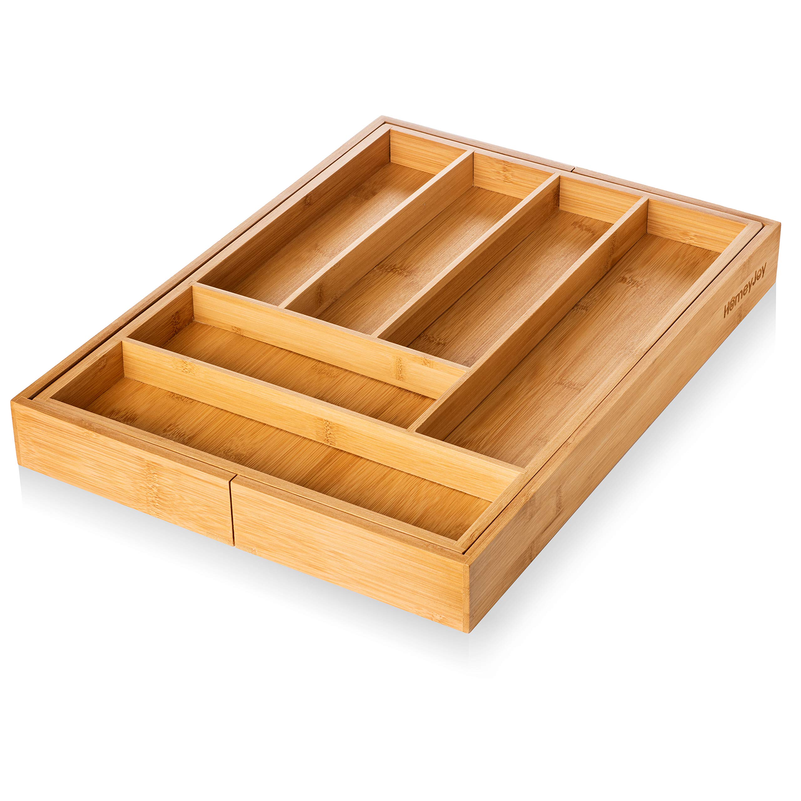 Bamboo Silverware Drawer Organizer - Expandable 100% Bamboo Cutlery Kitchen Drawer Organizer – Premium Wooden Utensil/Cutlery Tray for Kitchen Flatware Set– Eco-Friendly Silverware Organizer