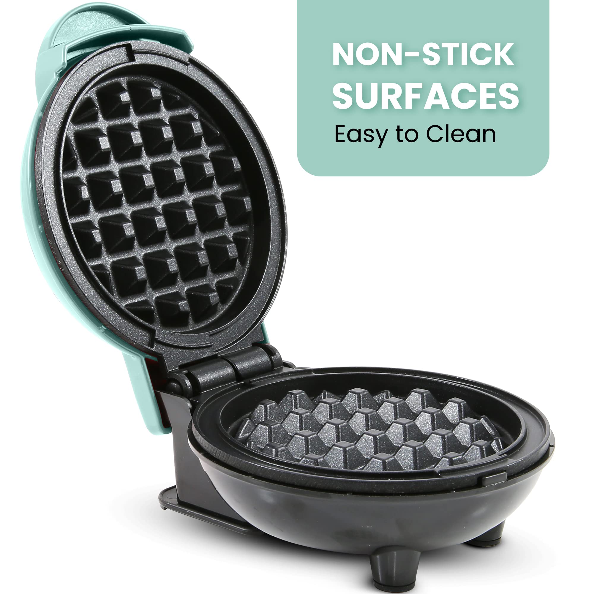 Elite Gourmet EWM015M Electric Nonstick Mini Waffle Maker, Belgian Waffles, Compact Design, Hash Browns, Keto, Snacks, Sandwich, Eggs, Easy to Clean, Mint