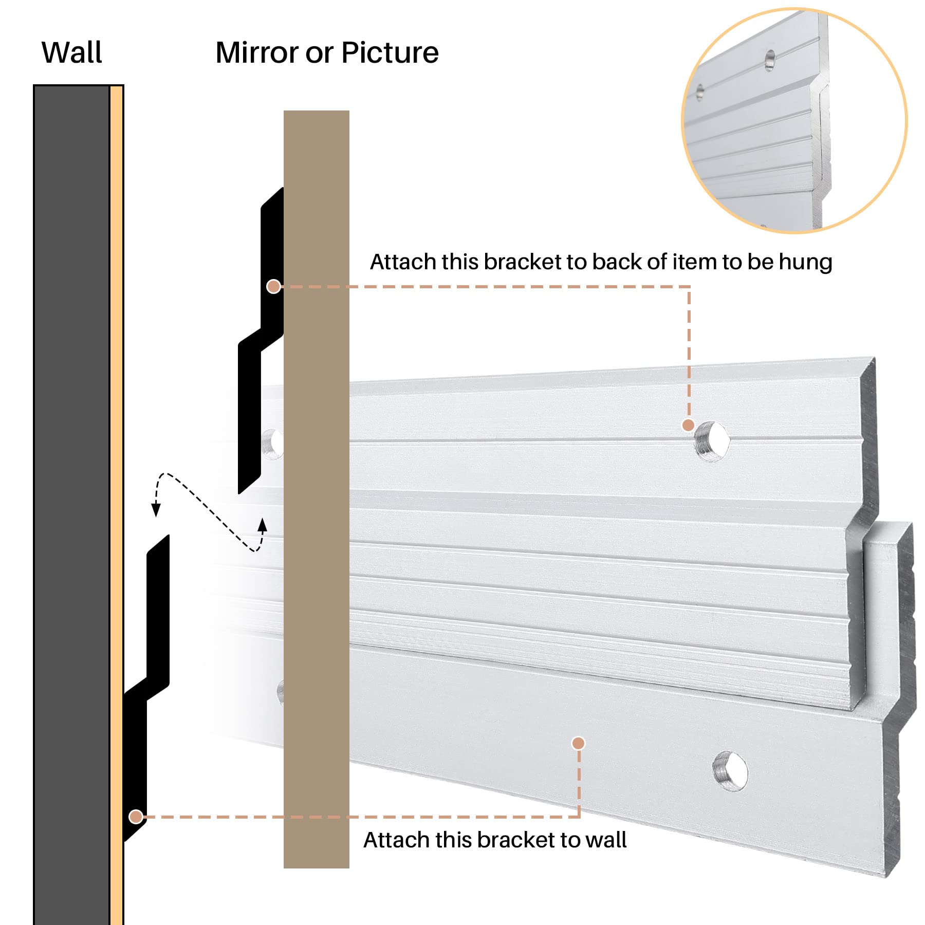 2-Pairs Heavy Duty 30-inch Aluminum French Cleat Hanger, Z Bar Clips Mount for Mirror and Picture, 200-Pound Max Load Secure Wall Mounting Interlocking Brackets Z-Hangers, Hardware Include