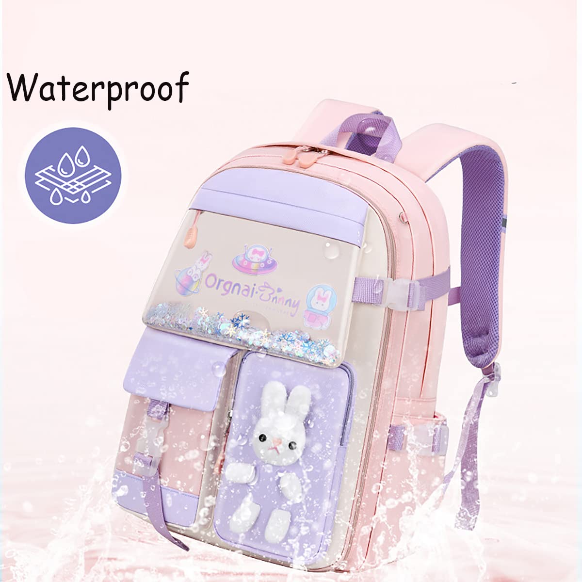 Stylifeo Bunny Backpack for Girls Cute Backpack Kawaii School Bookbag for Kindergarten Preschool Elementary(Purple for girl grades 3-6)