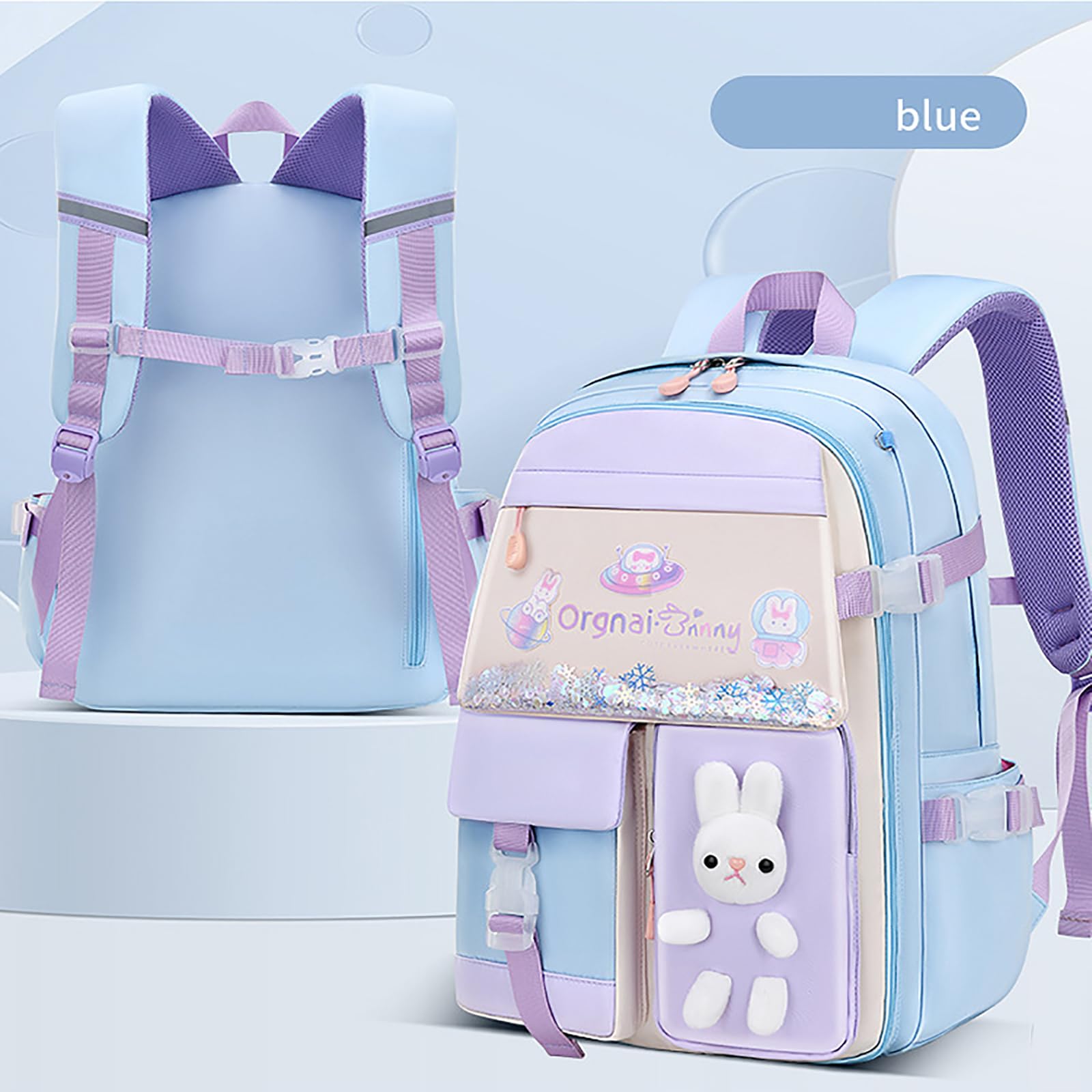 Stylifeo Bunny Backpack for Girls Cute Backpack Kawaii School Bookbag for Kindergarten Preschool Elementary(Purple for girl grades 3-6)
