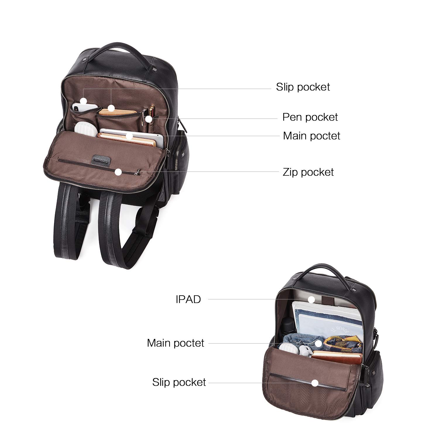 BOSTANTEN Men Leather Backpack 15.6β Laptop Backpack Travel Business Office Bag Large Capacity College