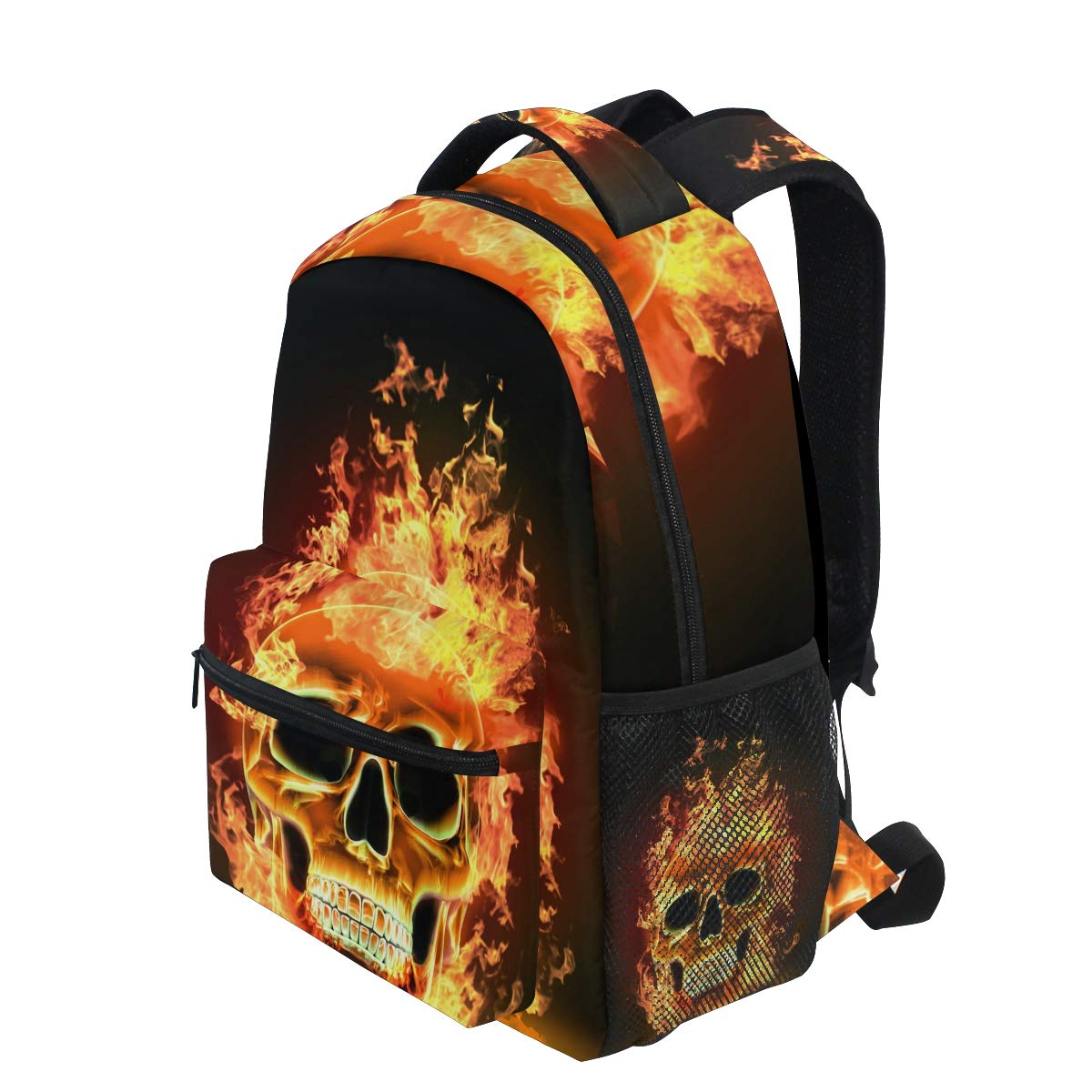 Wamika Fire Skull Backpacks Flaming Skeleton Laptop Book Bag Casual Extra Durable Backpack Lightweight Travel Sports Day Pack for Men Women