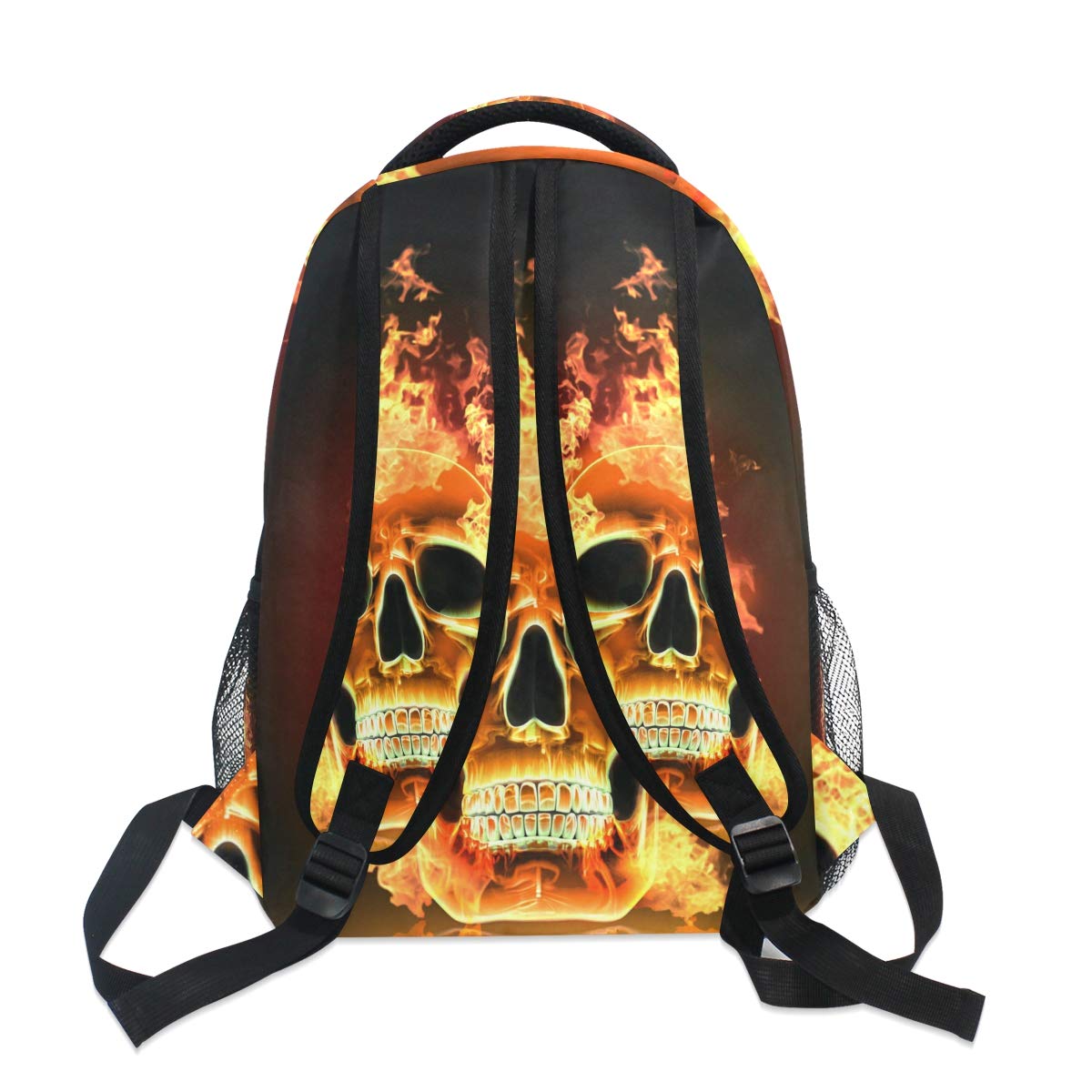 Wamika Fire Skull Backpacks Flaming Skeleton Laptop Book Bag Casual Extra Durable Backpack Lightweight Travel Sports Day Pack for Men Women