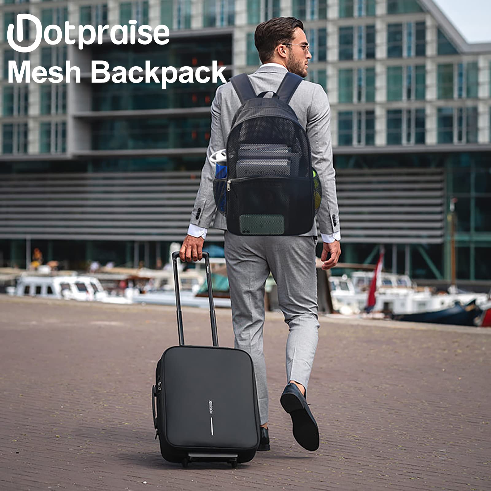 Dotpraise Heavy Duty Mesh Backpack, Lightweight See Through College Student Backpack with Comfort Padded Straps for Commuting, Swimming, Work, Travel, Outdoor Sport