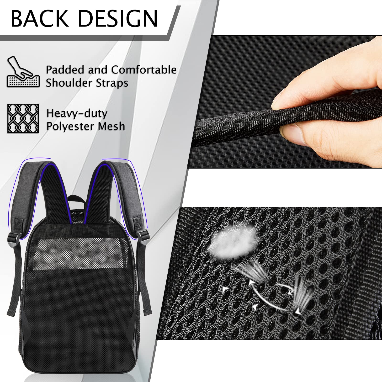 Dotpraise Heavy Duty Mesh Backpack, Lightweight See Through College Student Backpack with Comfort Padded Straps for Commuting, Swimming, Work, Travel, Outdoor Sport