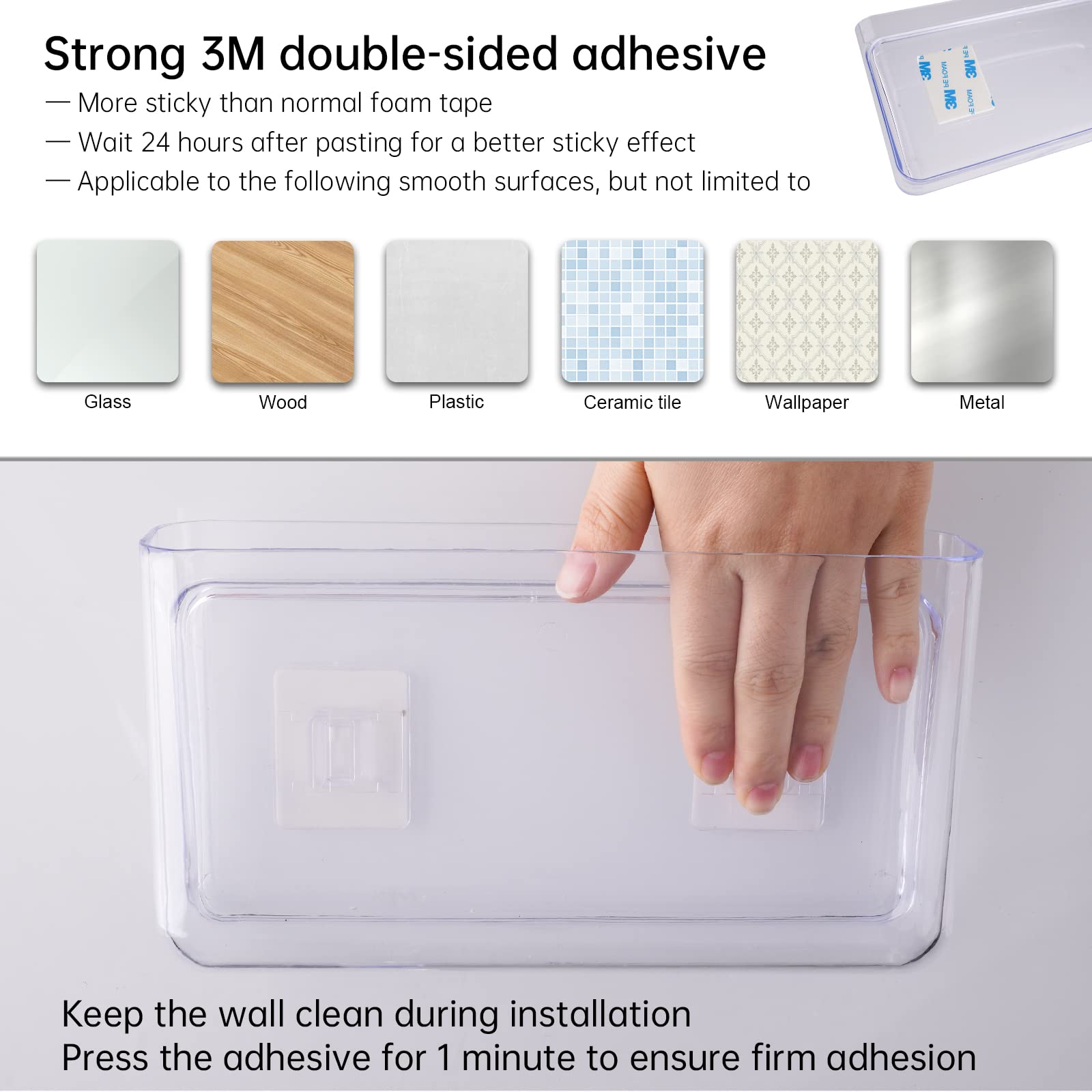 NiHome Acrylic Wall Mount Storage Container 2PCS Cabinet Organizer 8.66x4.72x2.16 Inch Clear Plastic Kitchen Panty Bathroom Storage Cabinet Door Organizer (Clear)