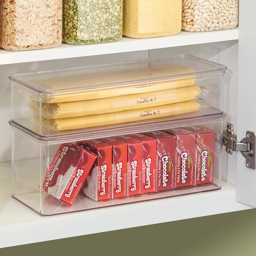 iDesign Kitchen Binz Stackable Box, 14cm x 34cm x 7.5cm, Clear, 14 x 34 x 7.5 cm