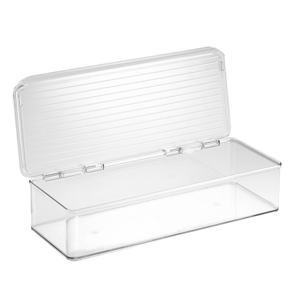 iDesign Kitchen Binz Stackable Box, 14cm x 34cm x 7.5cm, Clear, 14 x 34 x 7.5 cm