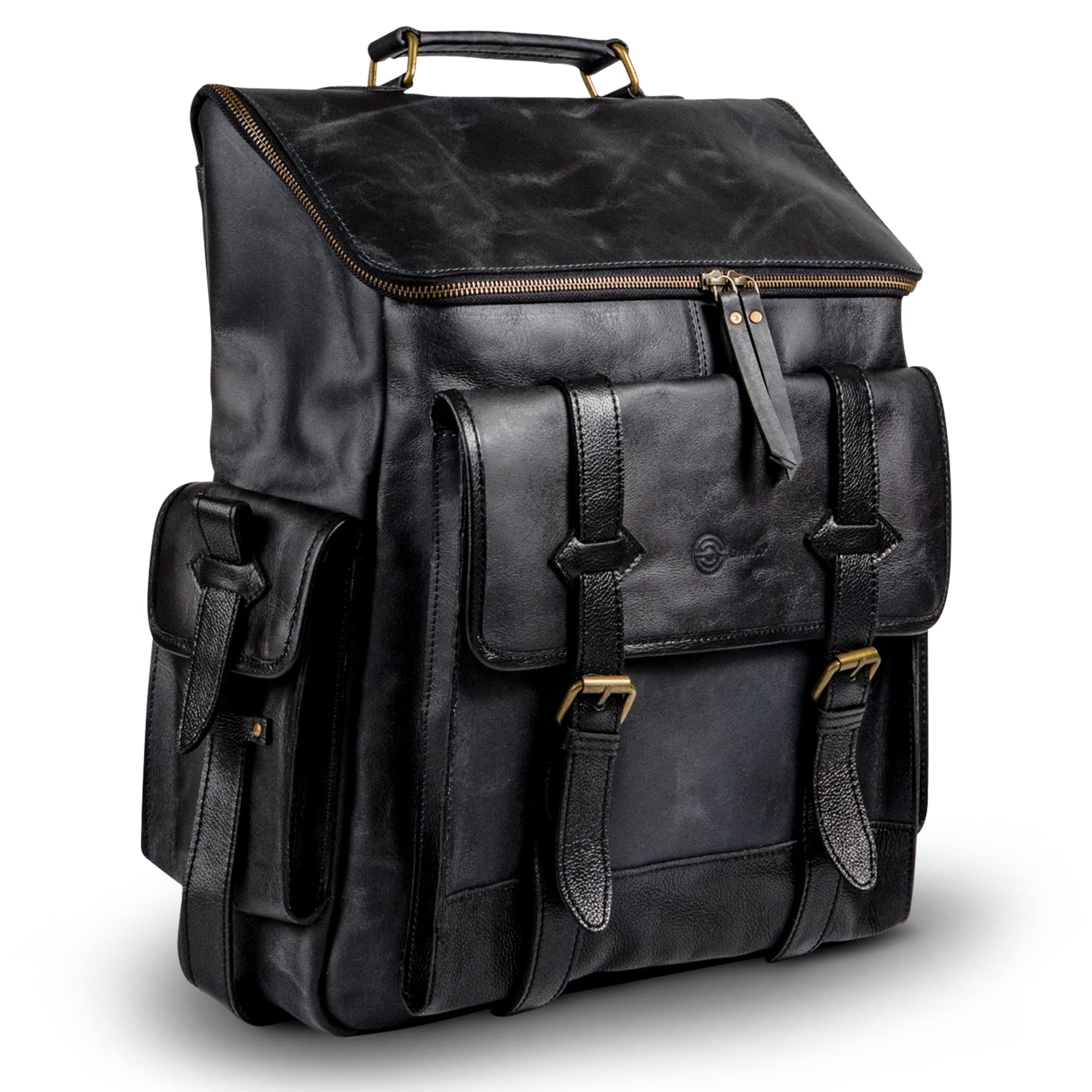 EnvivaCor Leather Backpack for Men - Vintage Leather Backpack for Women, Trendy Fashionable Leather Laptop Bag for Travel (Charcoal)