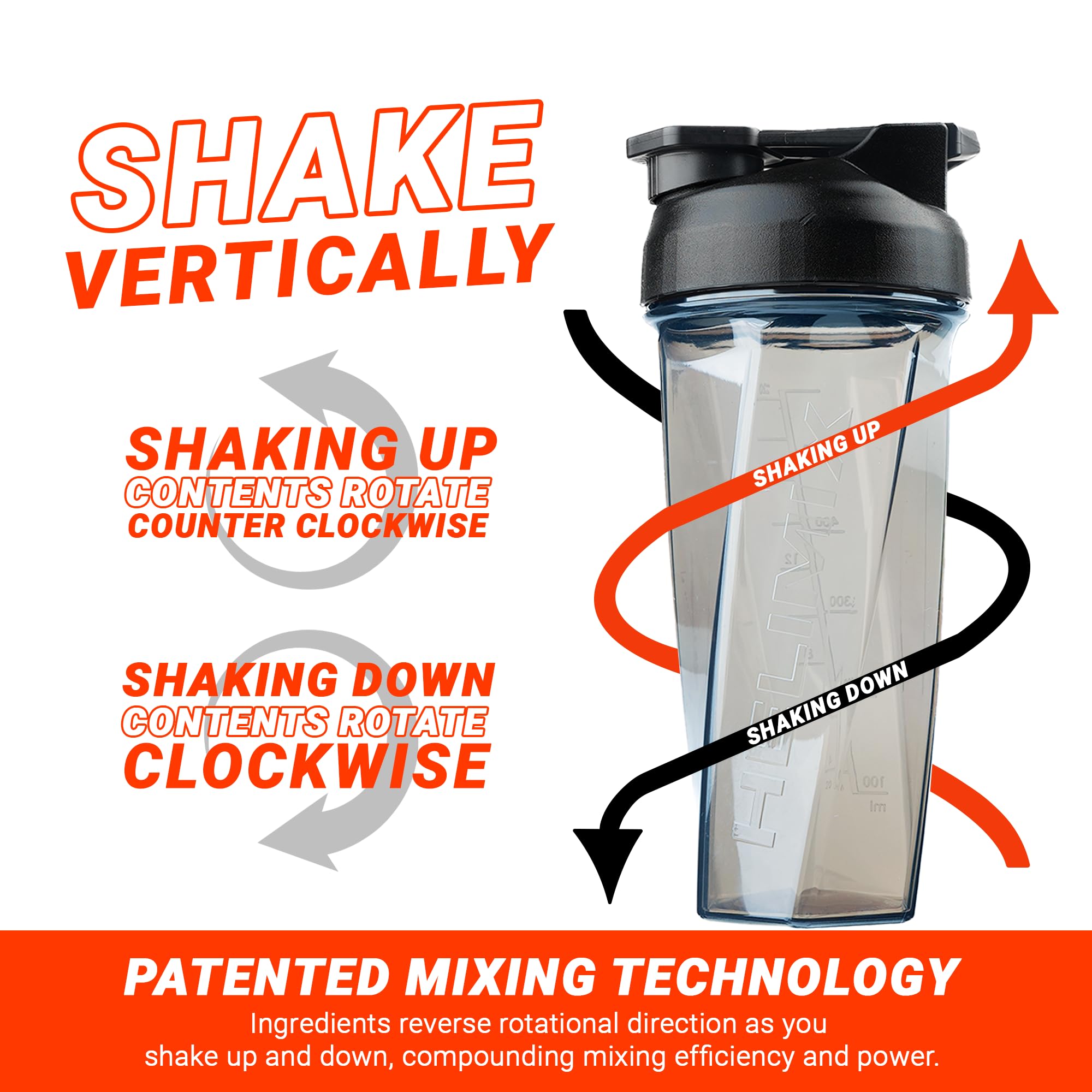 HELIMIX 2.0 Vortex Blender Shaker Bottle 28oz | No Blending Ball or Whisk | USA Made | Portable Pre Workout Whey Protein Drink Shaker Cup | Mixes Cocktails Smoothies Shakes | Dishwasher Safe