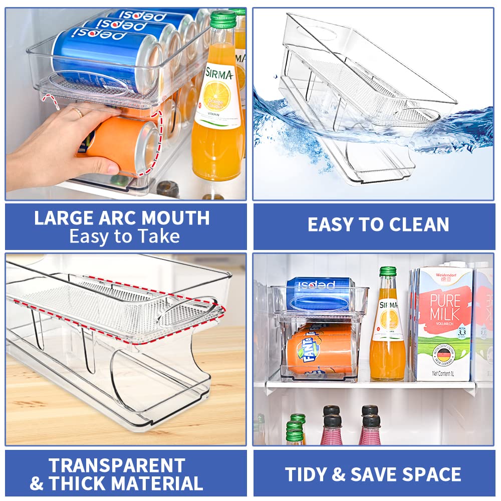 2-Layer Auto Rolling Beverage Can Organizer, Soda Can Organizer for Refrigerator Pop Can Organizer Dispenser Holder for Beer, Transparent Plastic Containers