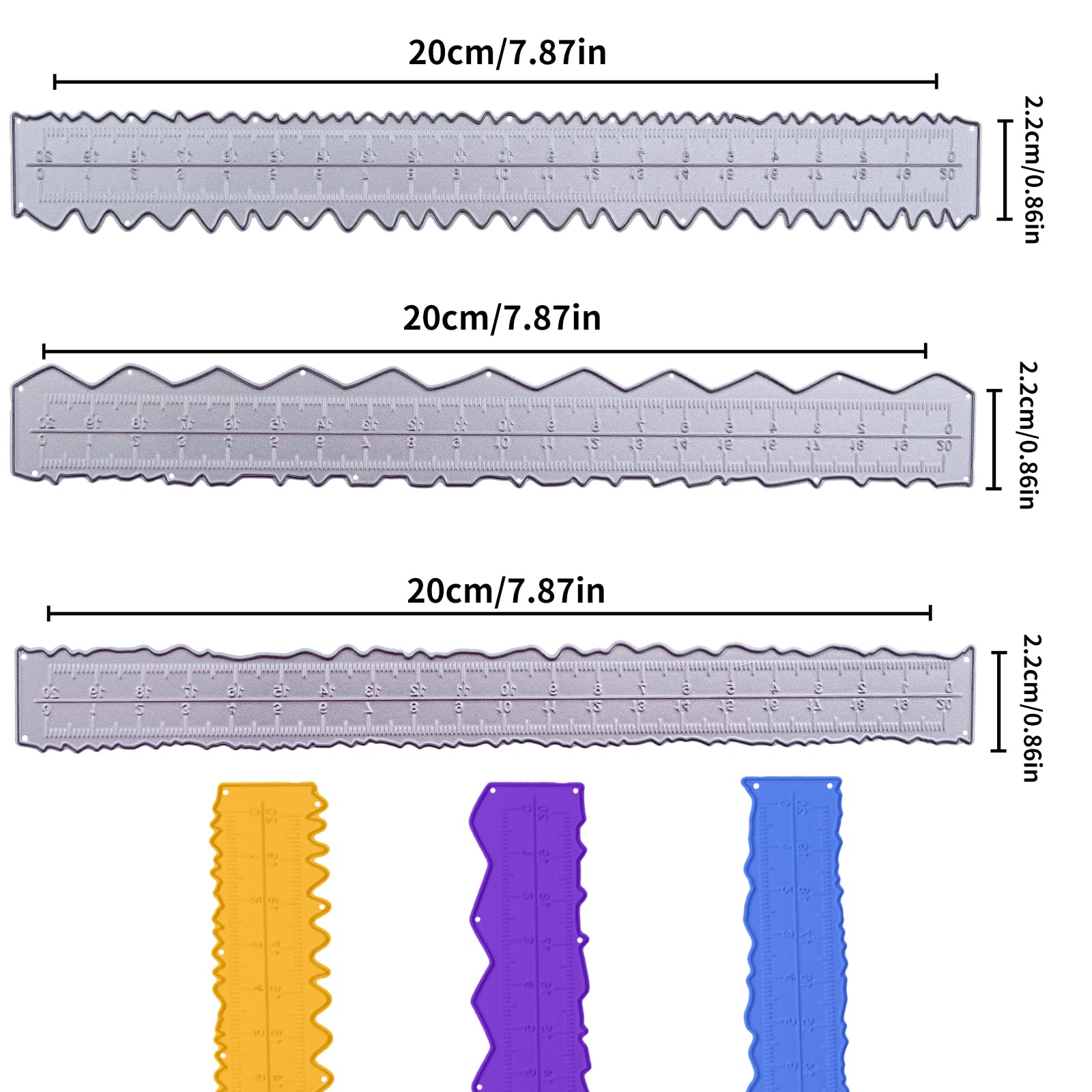 JHGCVX 3 Pieces 8.4 Inches Metal Irregular Edges Ruler Deckle Edges Ruler Measuring Embossing Cutting Dies Paper Tearing Ruler for Card Making Scrapbooking Craft Decor School Office DIY Tools