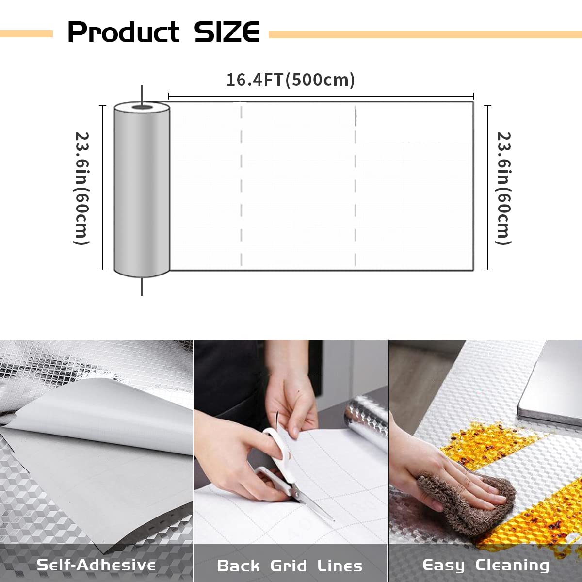 RNBFEIOU Self Adhesive Shelf Liner, Water and Oil Proof Kitchen Drawer Liners, Dirt Resistant Cabinet Liners, Works Perfect on Kitchen Backsplash, Shelves, Drawers, Cabinets, 23.6in x196.8in (Orange)