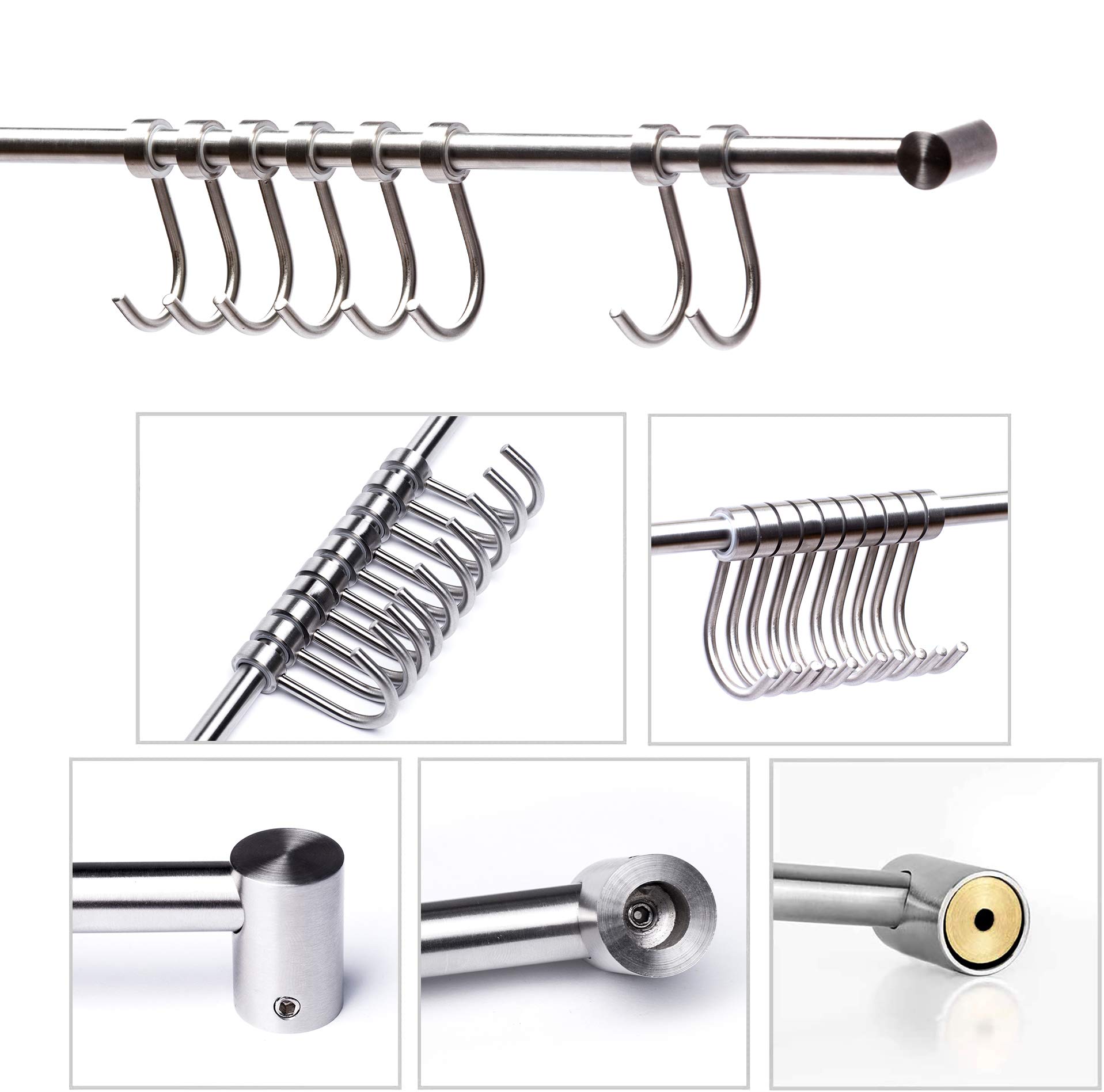 Pot Racks Kitchen sliding hook 20 inches, with 10 stainless steel cutlery racks, wall-mounted pot and lid kitchen racks, spoons, barbecue tools, cookware, towel racks