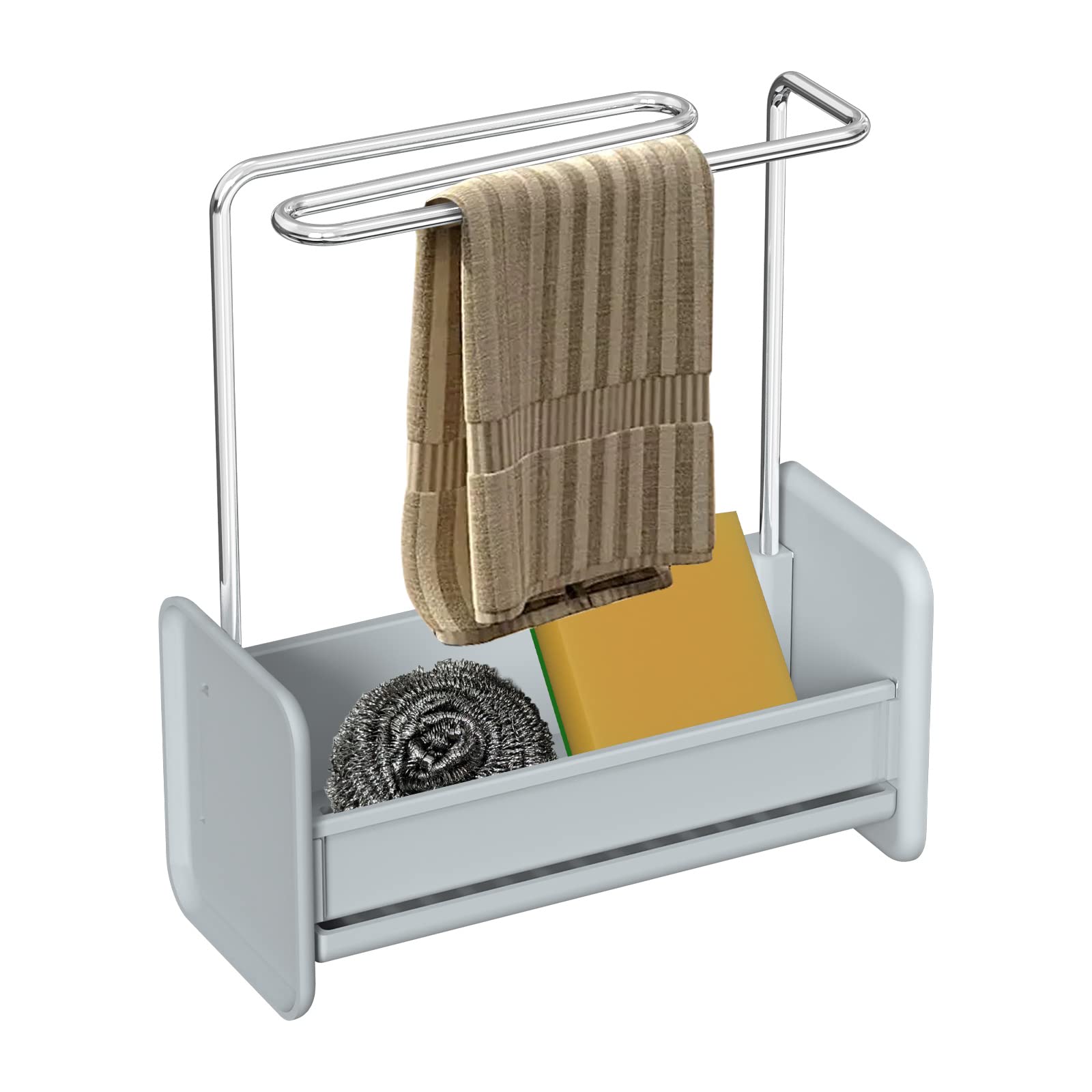 DODAMOUR Sponge Holder with Drain Pan, Kitchen Sink Caddy Tray Organizer, Sponge Brush Soap Dish Dishcloth Rack