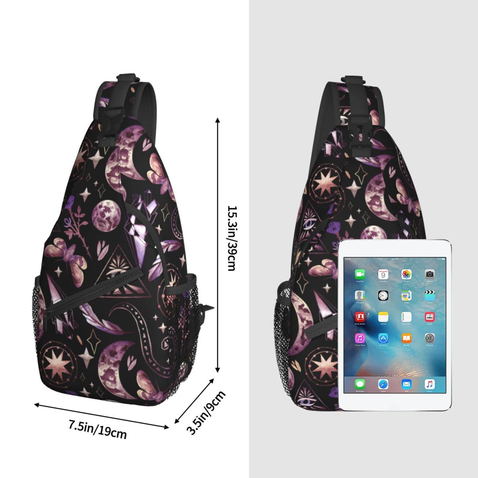 Sling Bag Tarot Moon Butterfly Magic Goth Hiking Daypack Crossbody Shoulder Backpack Travel Chest Pack for Men Women