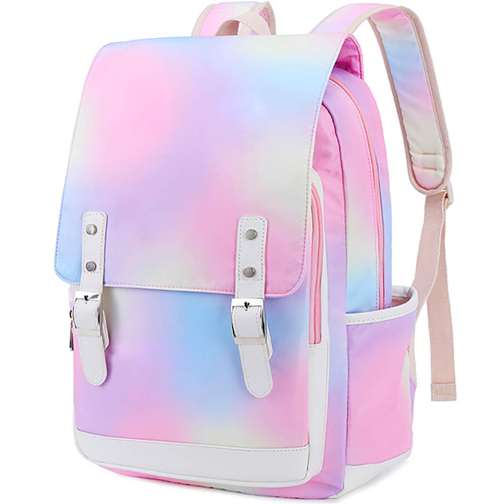 Junlion Vintage Backpack Gift for Girls Marbled School Bag College Daypack Travel Rucksack with USB Charging Port