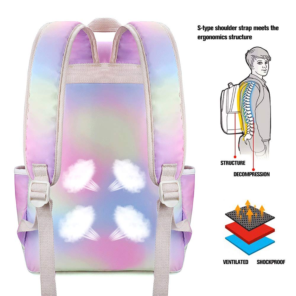 Junlion Vintage Backpack Gift for Girls Marbled School Bag College Daypack Travel Rucksack with USB Charging Port