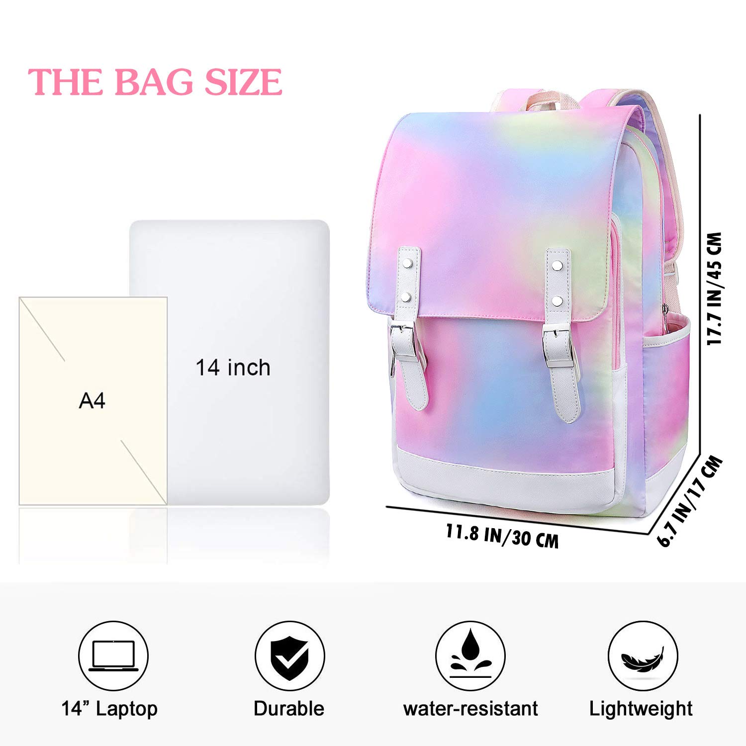 Junlion Vintage Backpack Gift for Girls Marbled School Bag College Daypack Travel Rucksack with USB Charging Port